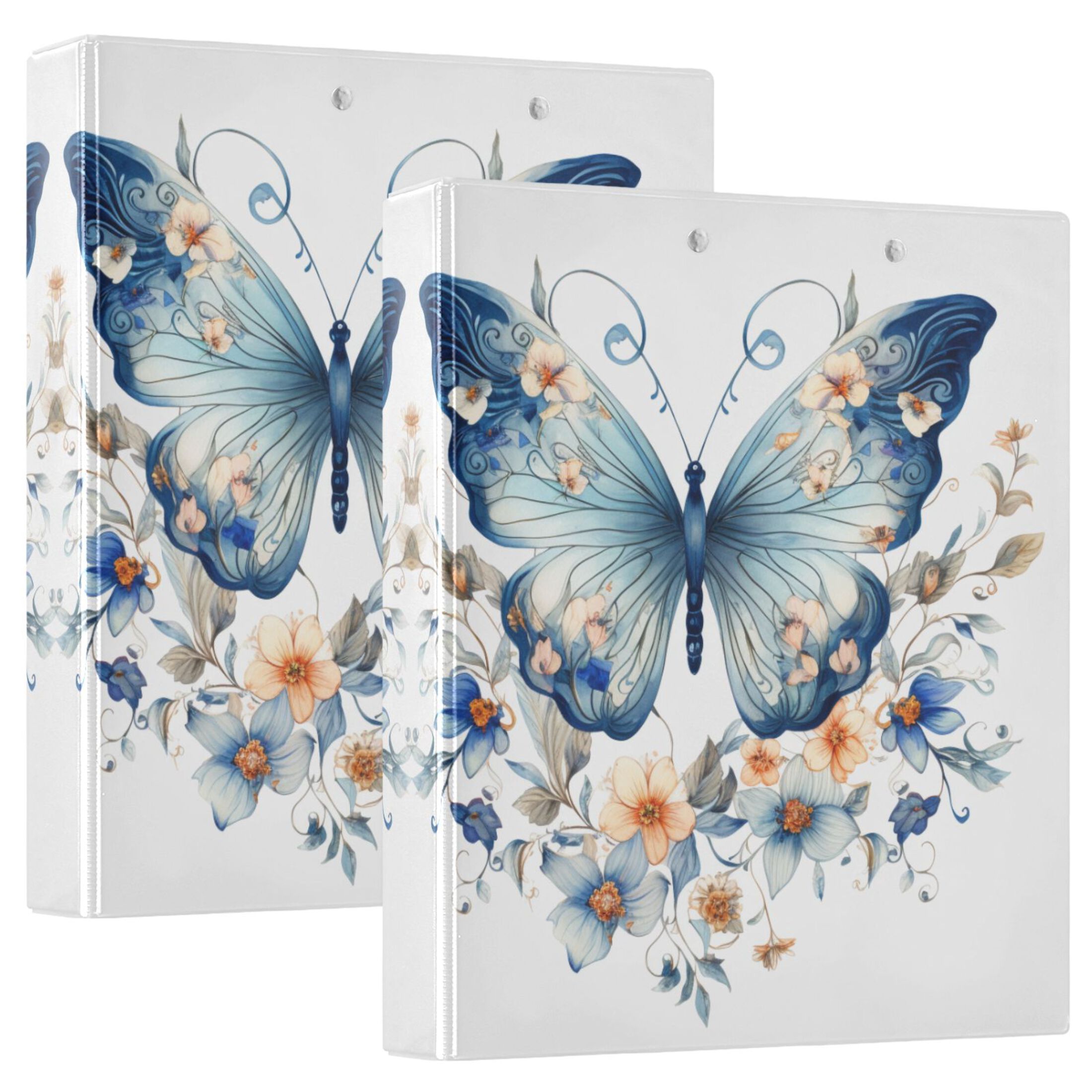 Flowers on Butterfly Hardcover 3 Ring Binder 1.5 inch Round Rings with ...