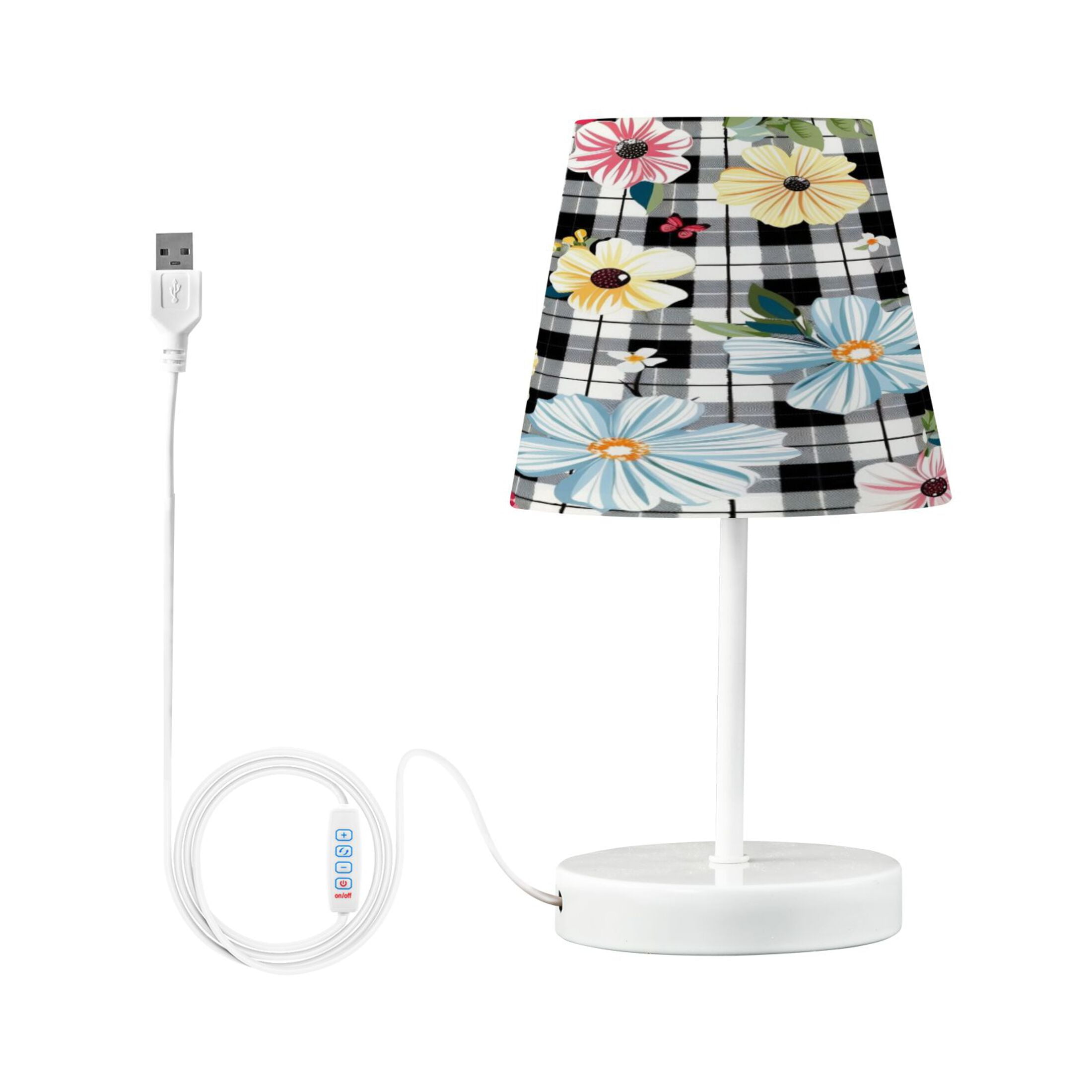 Flowers on Checkered Desk Lamp LED Table Nightstand Lamps with 3 Color Temperatures for Home ...