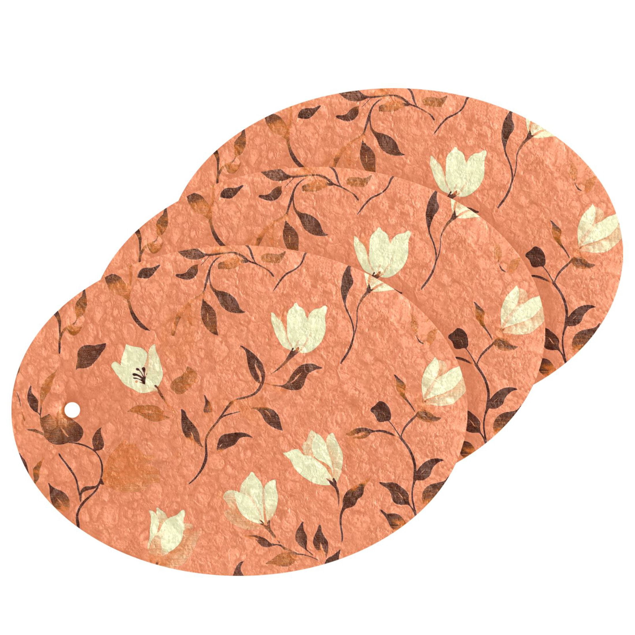 Flowers on Orange Background Scrub Sponges for Cleaning Kitchen and ...