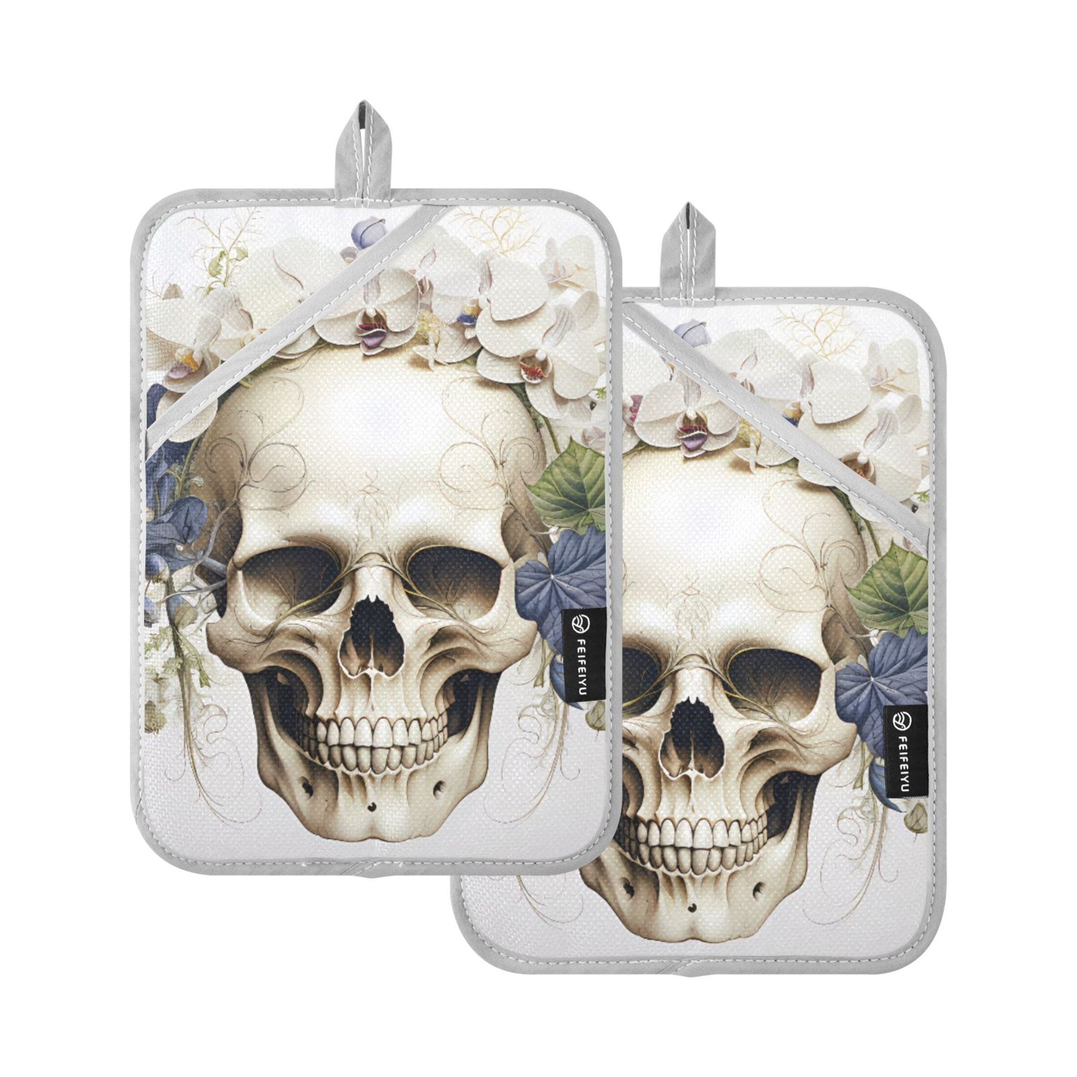 ALAZA Flowers on Skeleton Skull Pot Holders Set of 2 Heat Resistant ...
