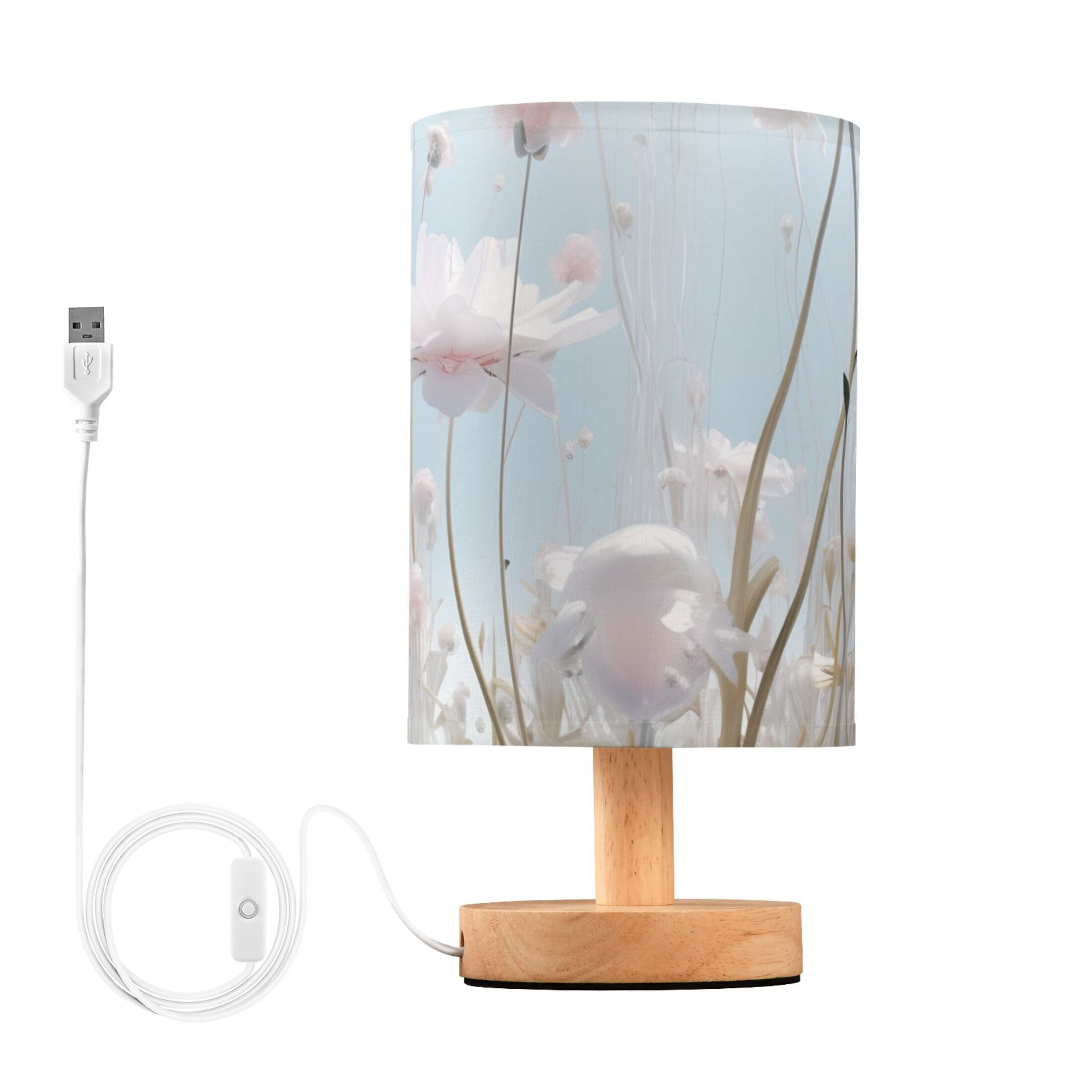 Flowers on Water Bedside Table Lamp LED Warm Lights with USB Charging ...