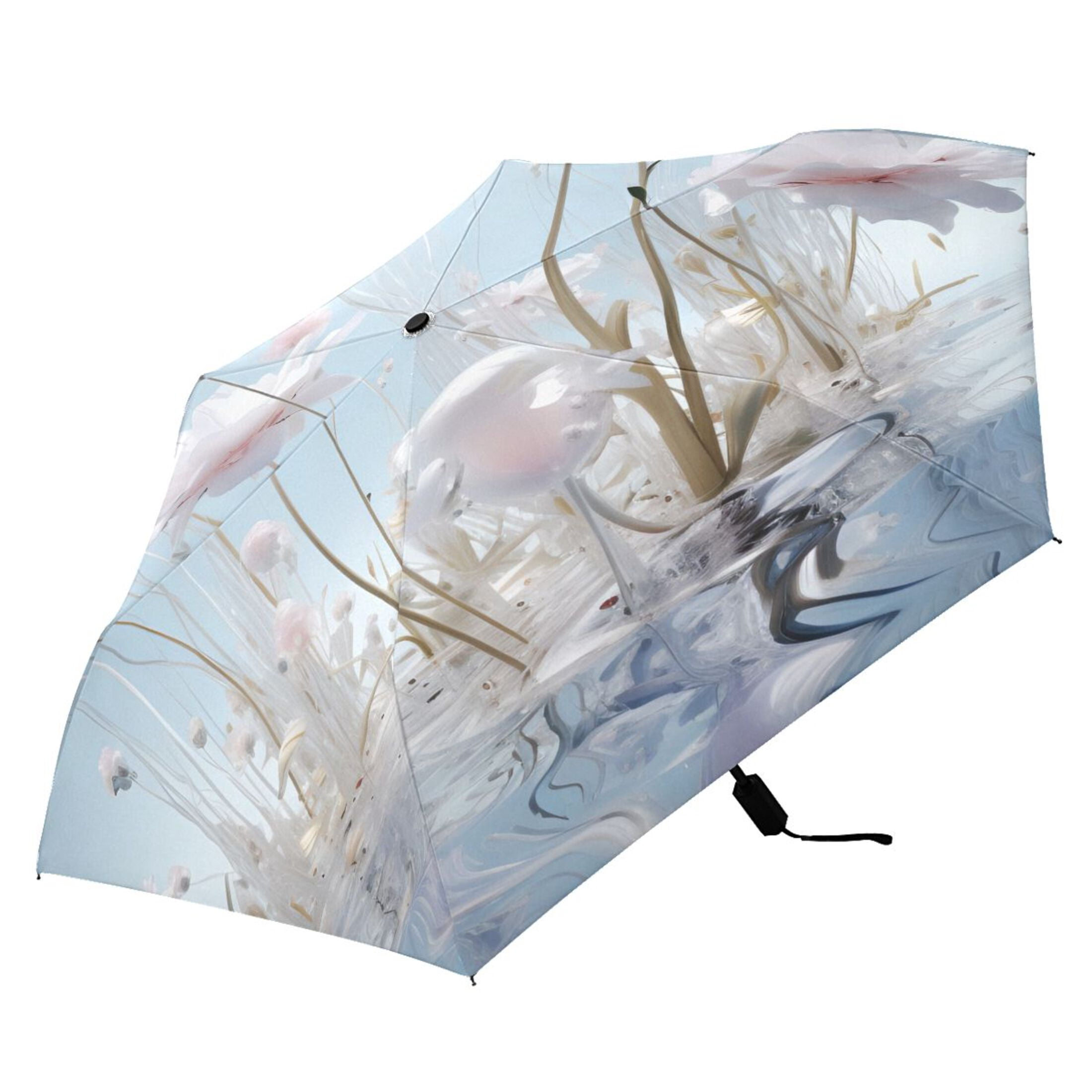 Flowers on Water Compact Folding Umbrella for Rain Windproof Travel ...