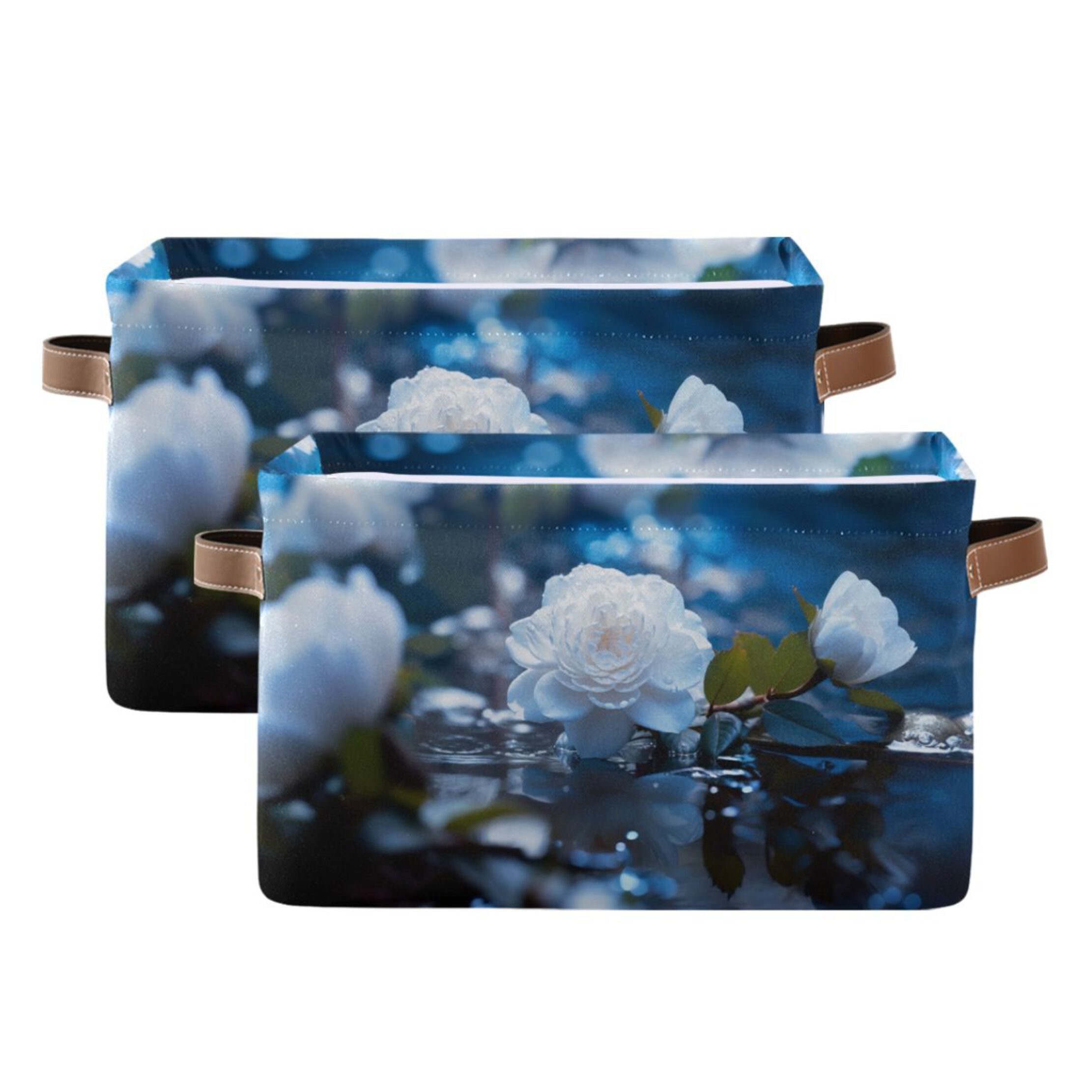 Flowers on Water Storage Basket Large Bin Laundry Boxes Toys Foldable ...