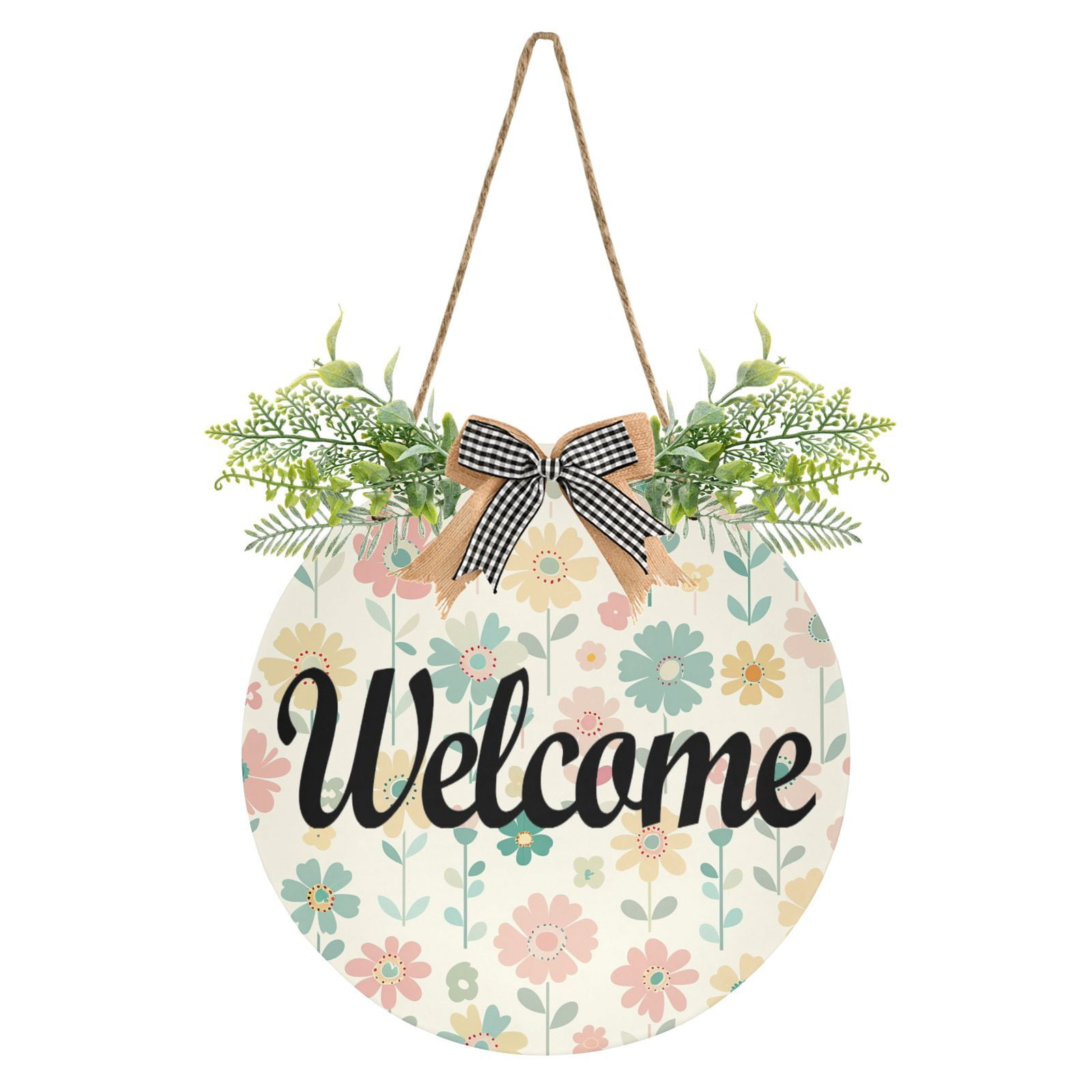 Flowers on Yellow Welcome Sign for Front Door Wreath Door Sign for ...