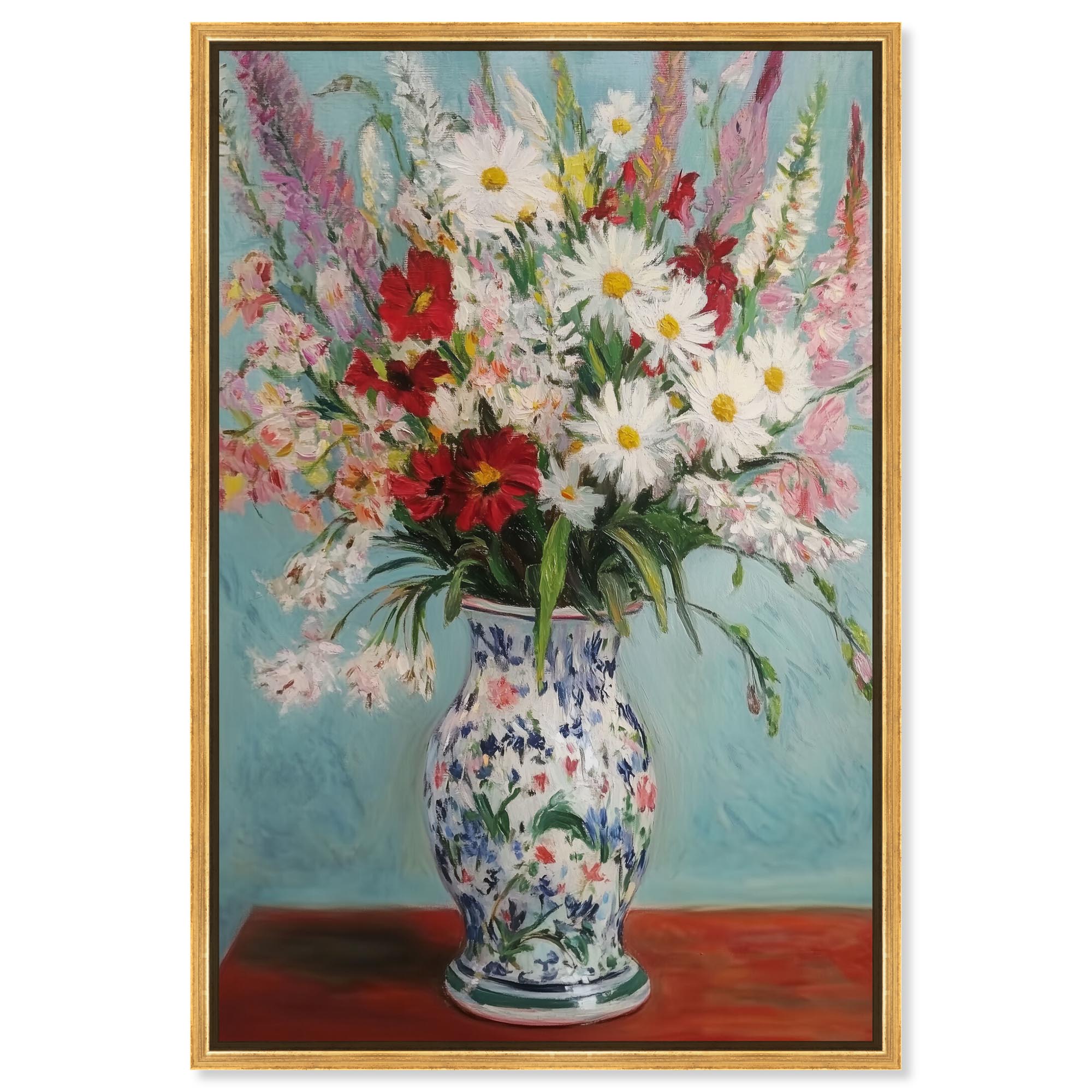 Flowers on a Table Canvas Chic Floral Art by Art Remedy, Gold Frame, 20 ...