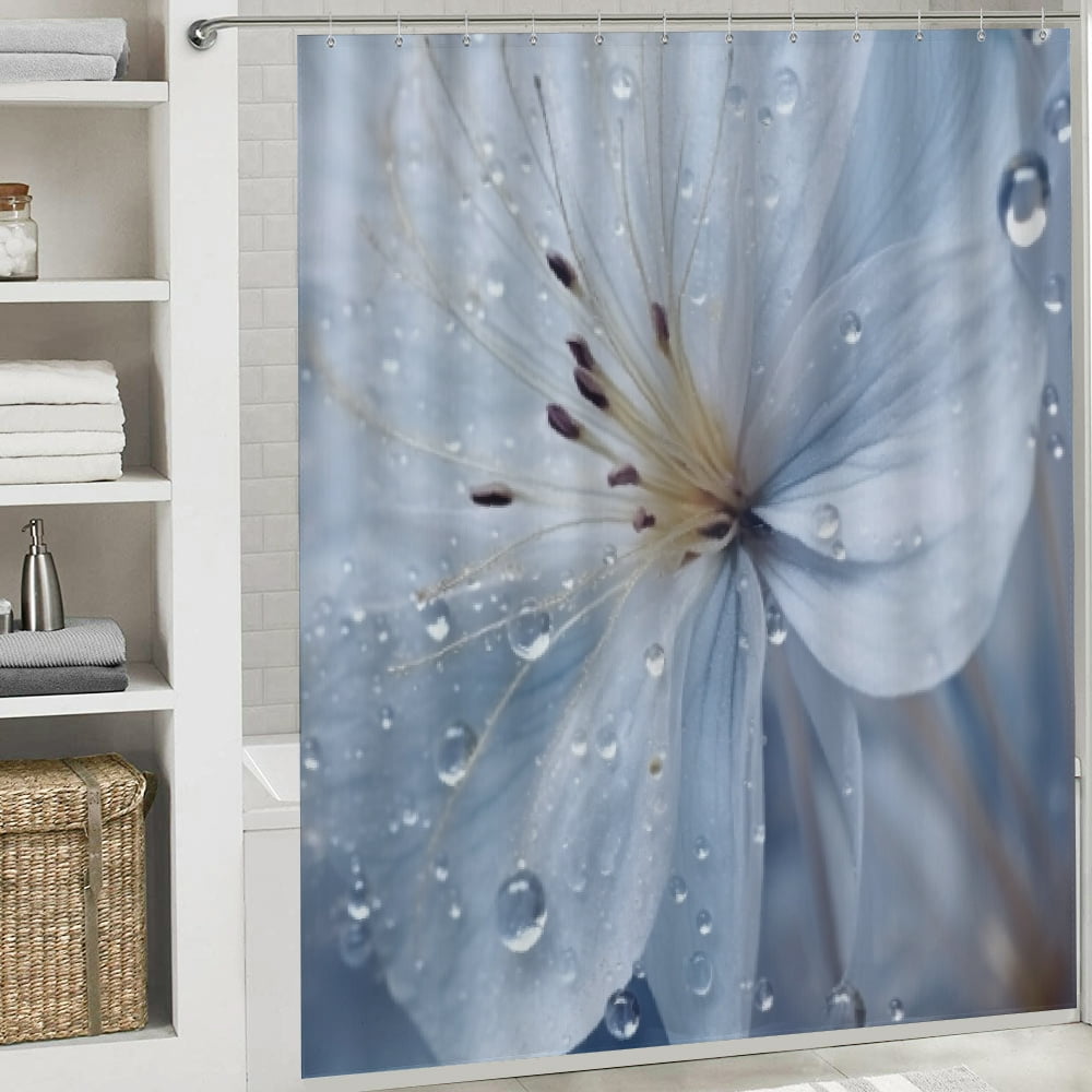 Flowers, water droplets waterproof shower curtain printed Modern Fabric ...