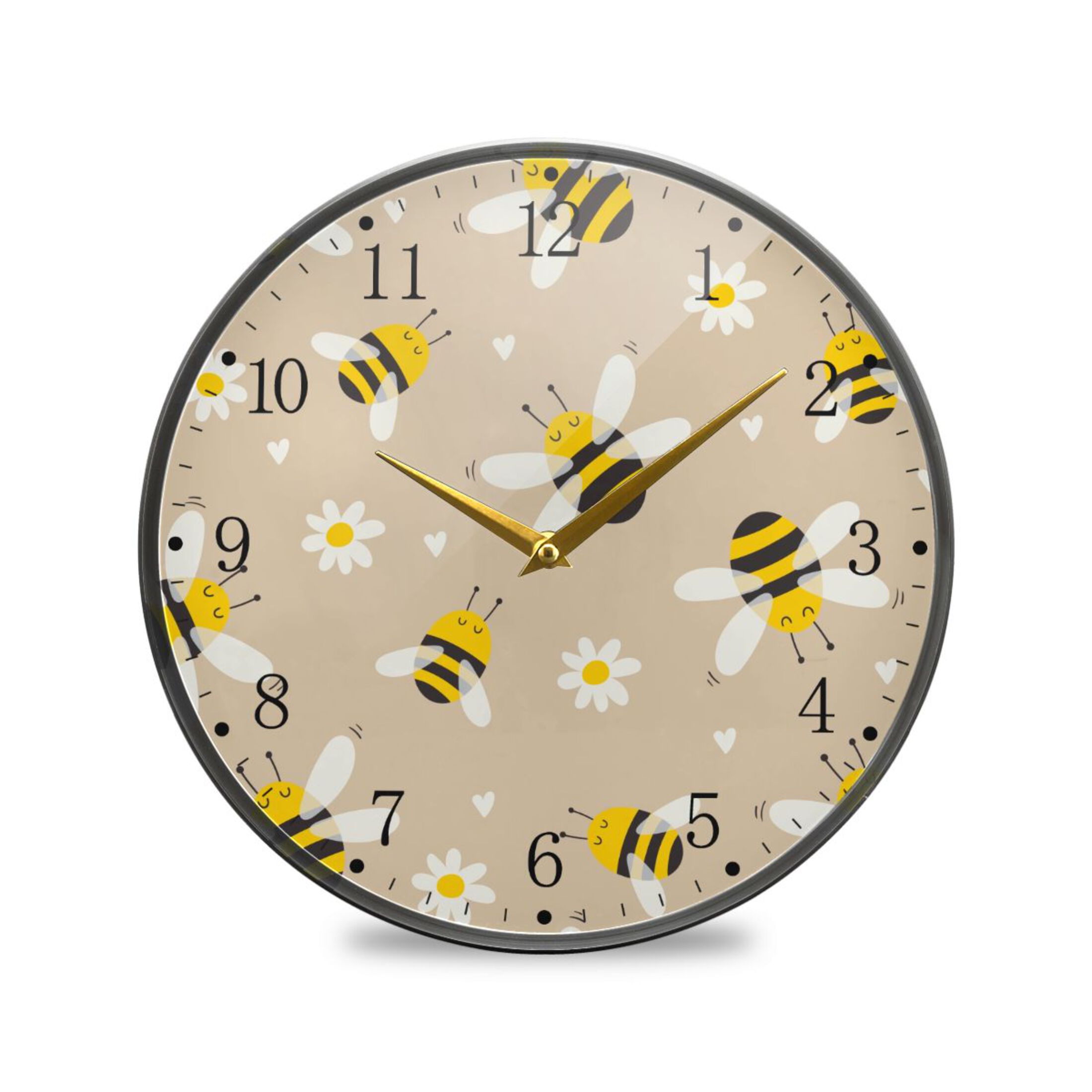 Flowers with Bees Acrylic Wall Clocks Quiet Round Clock Battery ...