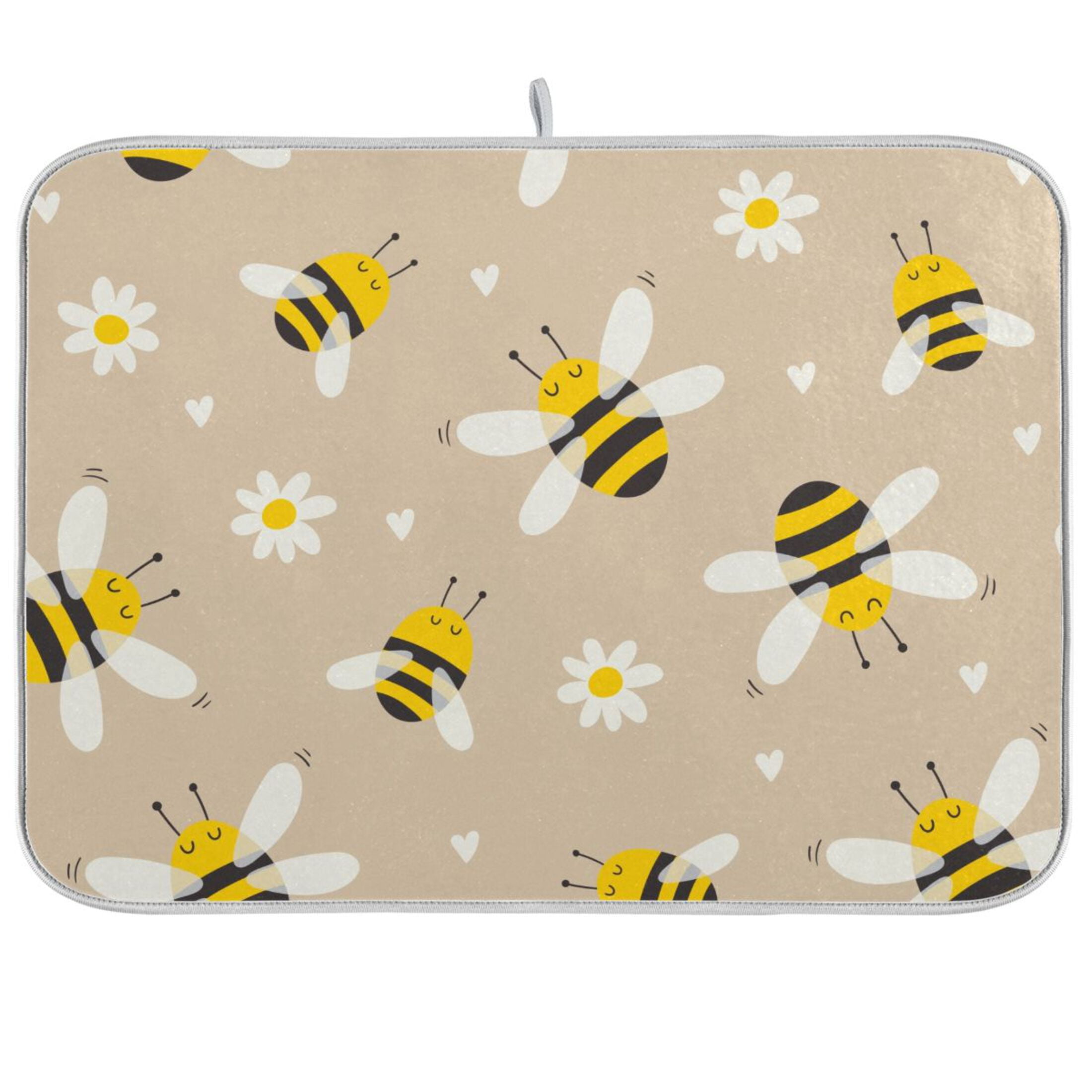 Flowers with Bees Dish Drying Mat Microfiber Kitchen Mats Large Counter ...