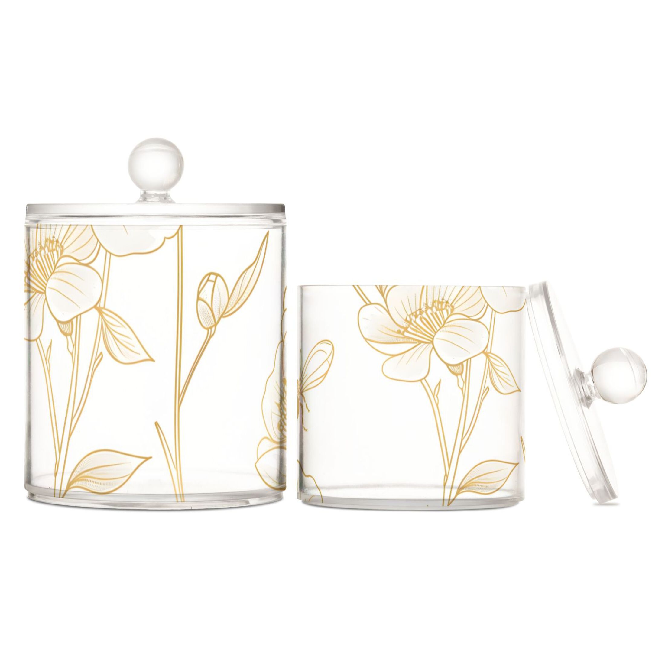 Flowers with Bees Flying Line Art Translucent Plastic Cans Storage ...