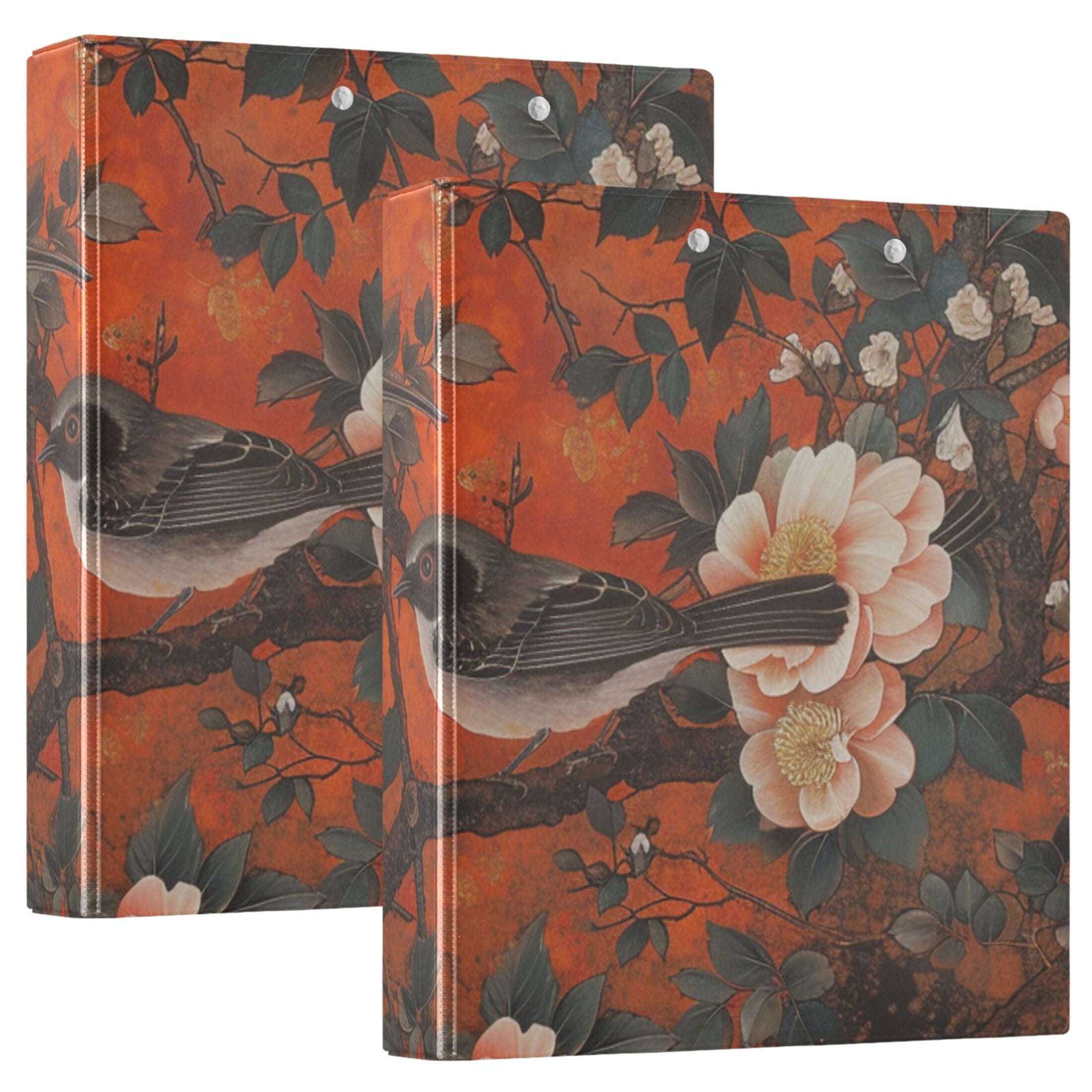 Flowers with Birds 3 Ring Binders 1.5 inch Hardcover File Folders with ...