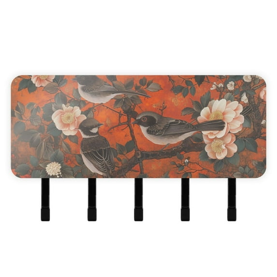 Flowers with Birds Key Holder for Wall Mail Holder Organizer with 5 Key ...