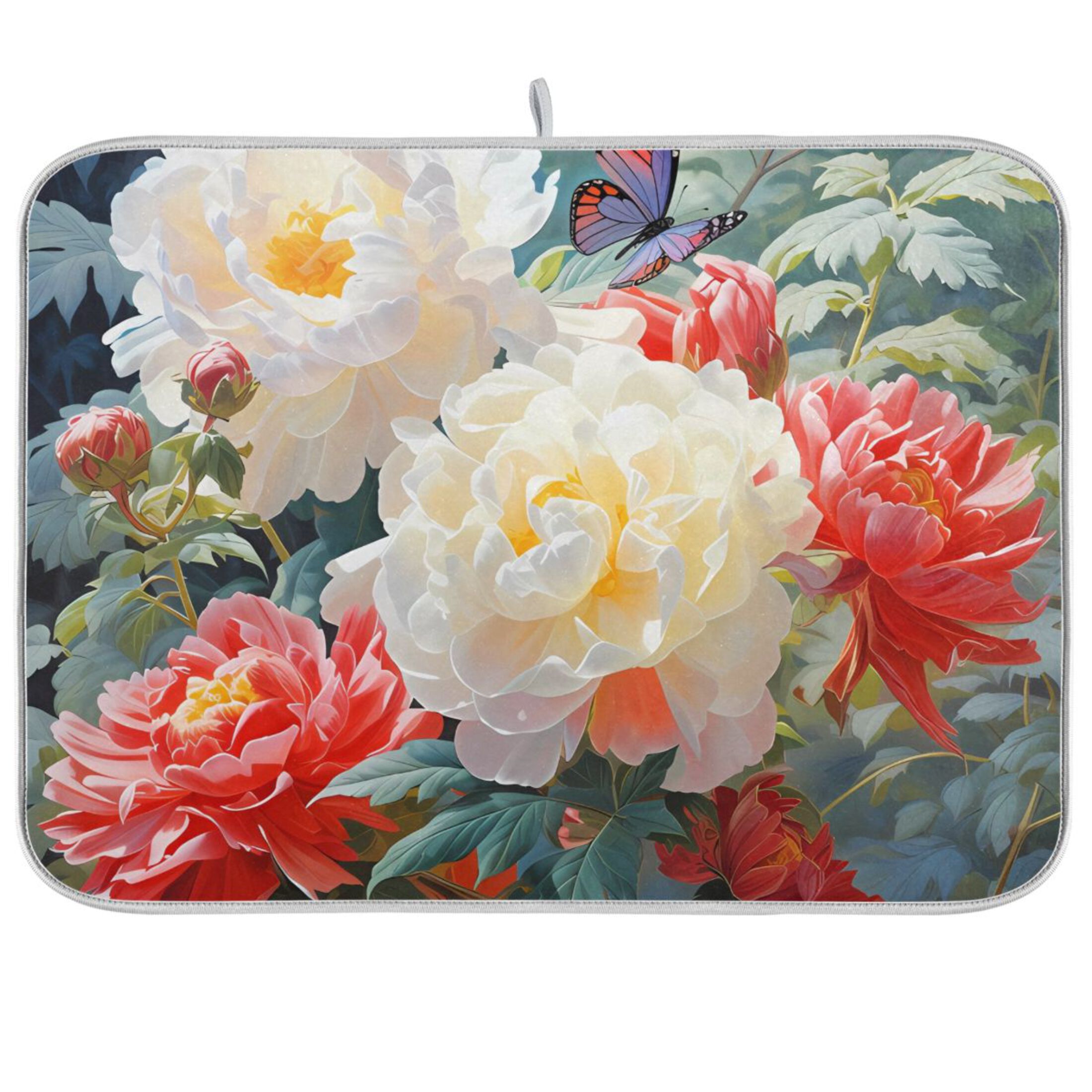 Flowers with Butterfly Dish Drying Mat Microfiber Kitchen Mats Large ...