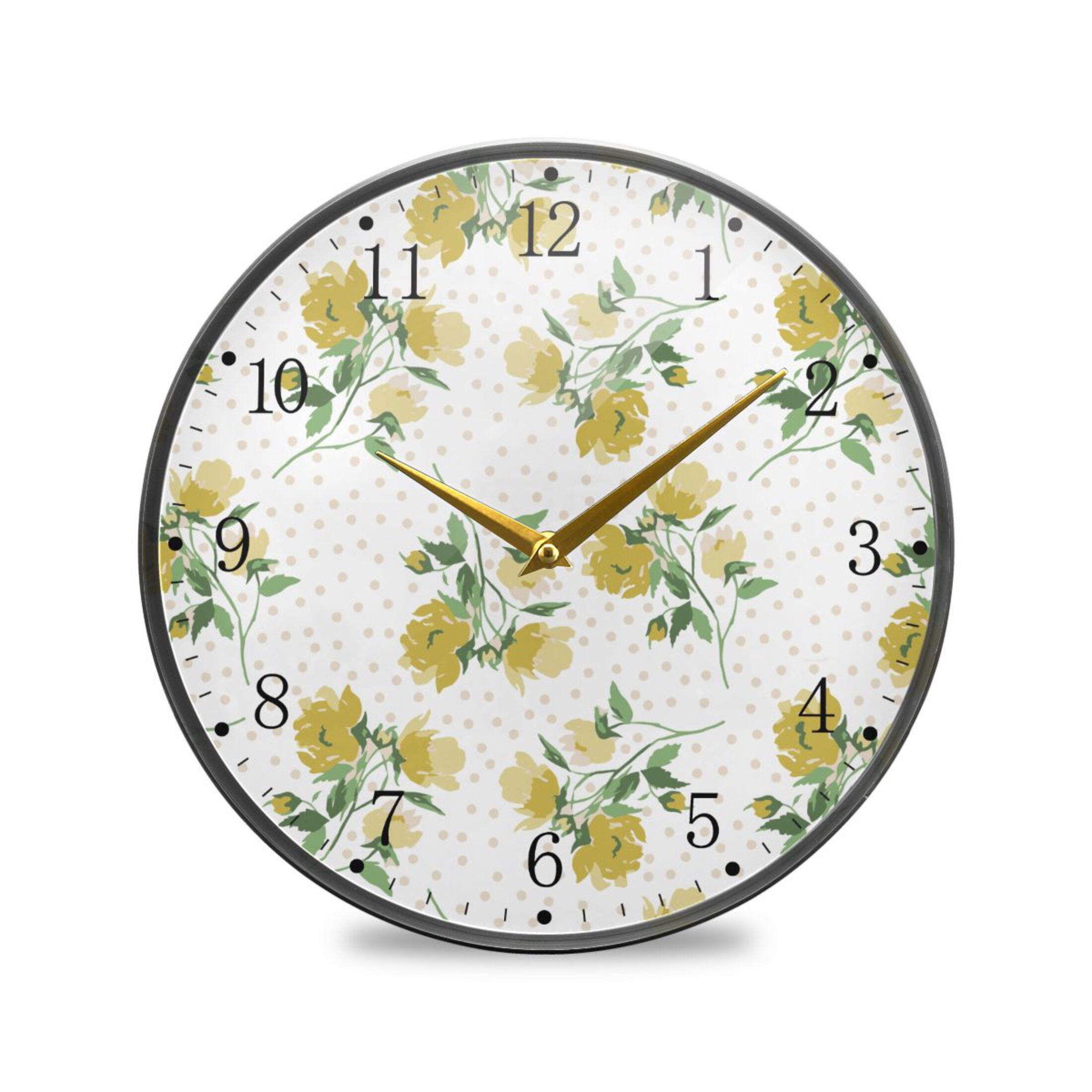 Flowers with Dots Acrylic Wall Clocks Quiet Round Clock Battery ...