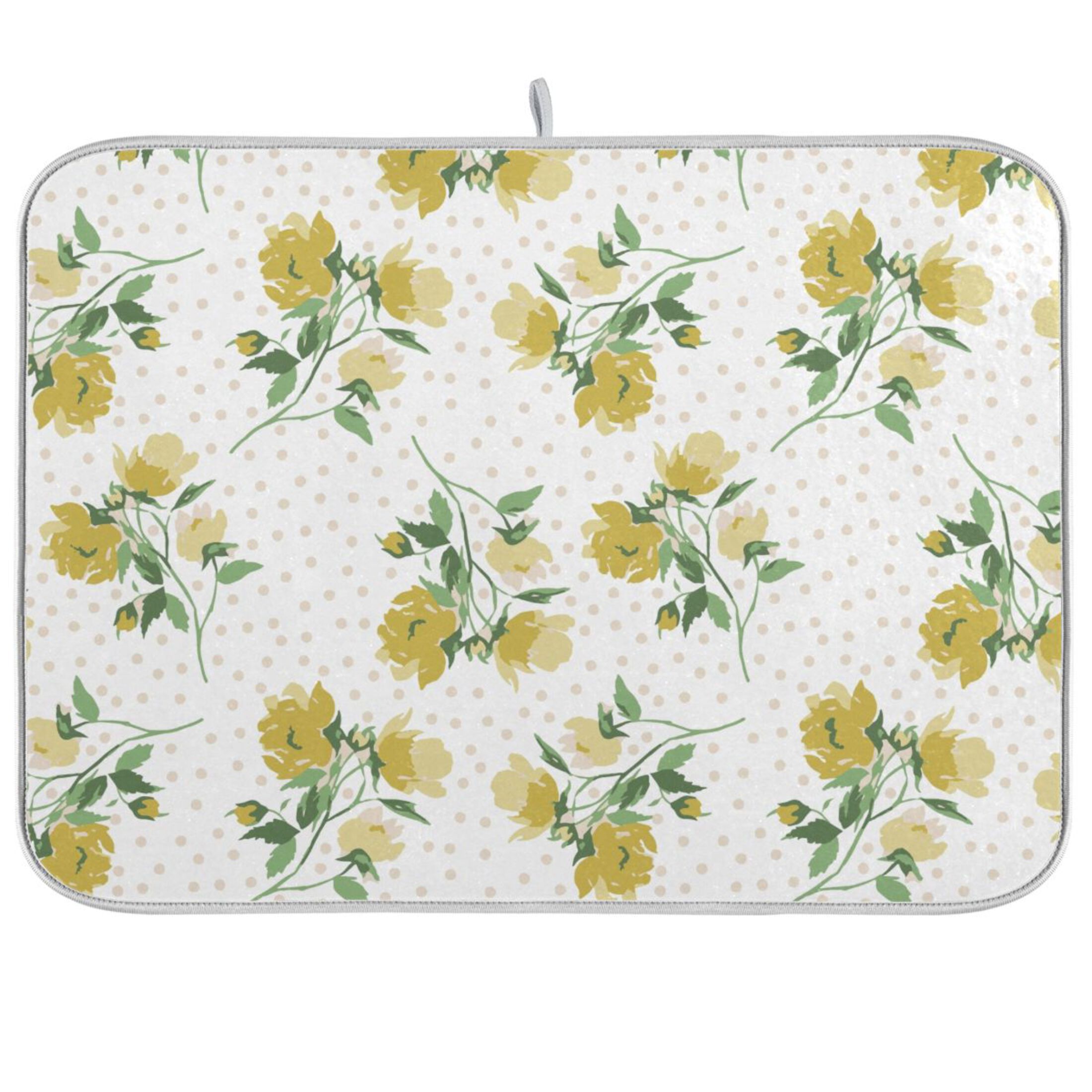 Flowers with Dots Dish Drying Mat Microfiber Kitchen Pad Large Counter ...