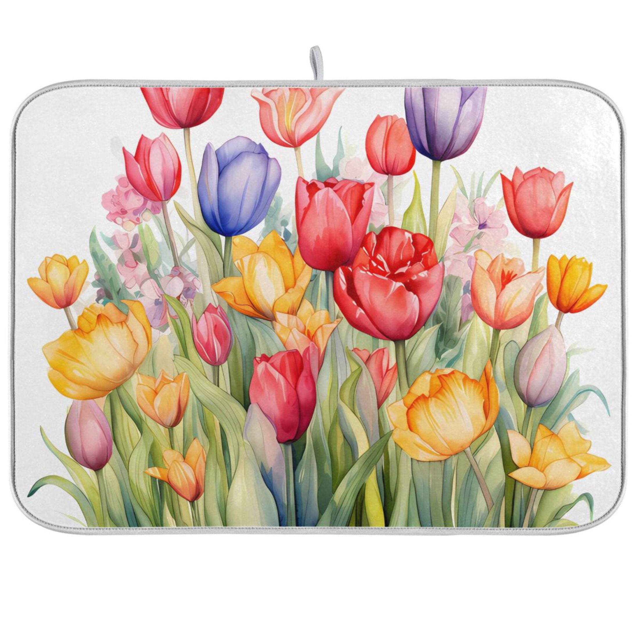 Flowers with Green Dish Drying Mat Microfiber Kitchen Mats Large ...