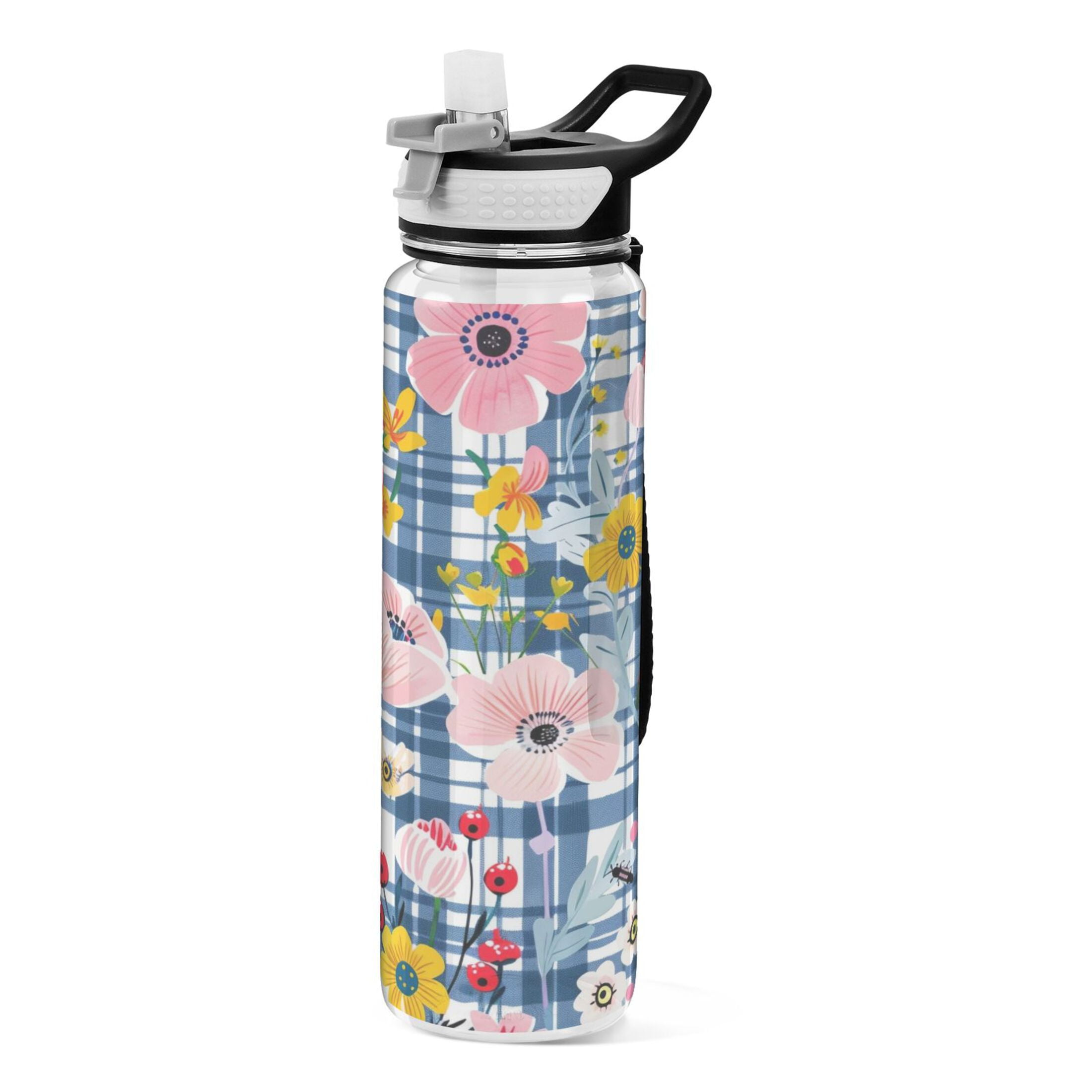 Flowers with Lattice 32oz Sports Water Bottles Leakproof Tritan Bottle with Straw BPA Free Clear ...
