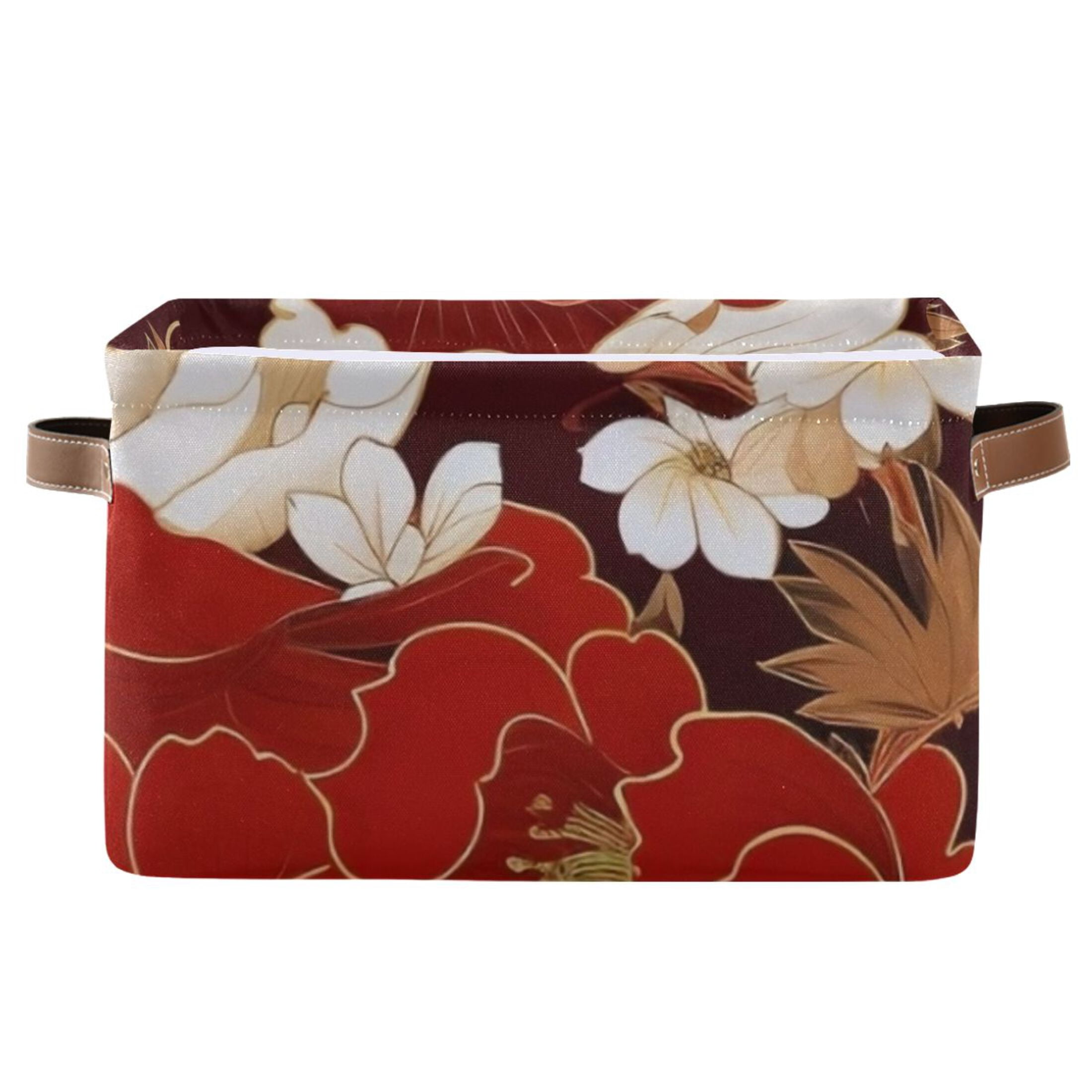 Flowers with Red Storage Basket Large Foldable Storage Bin Laundry ...