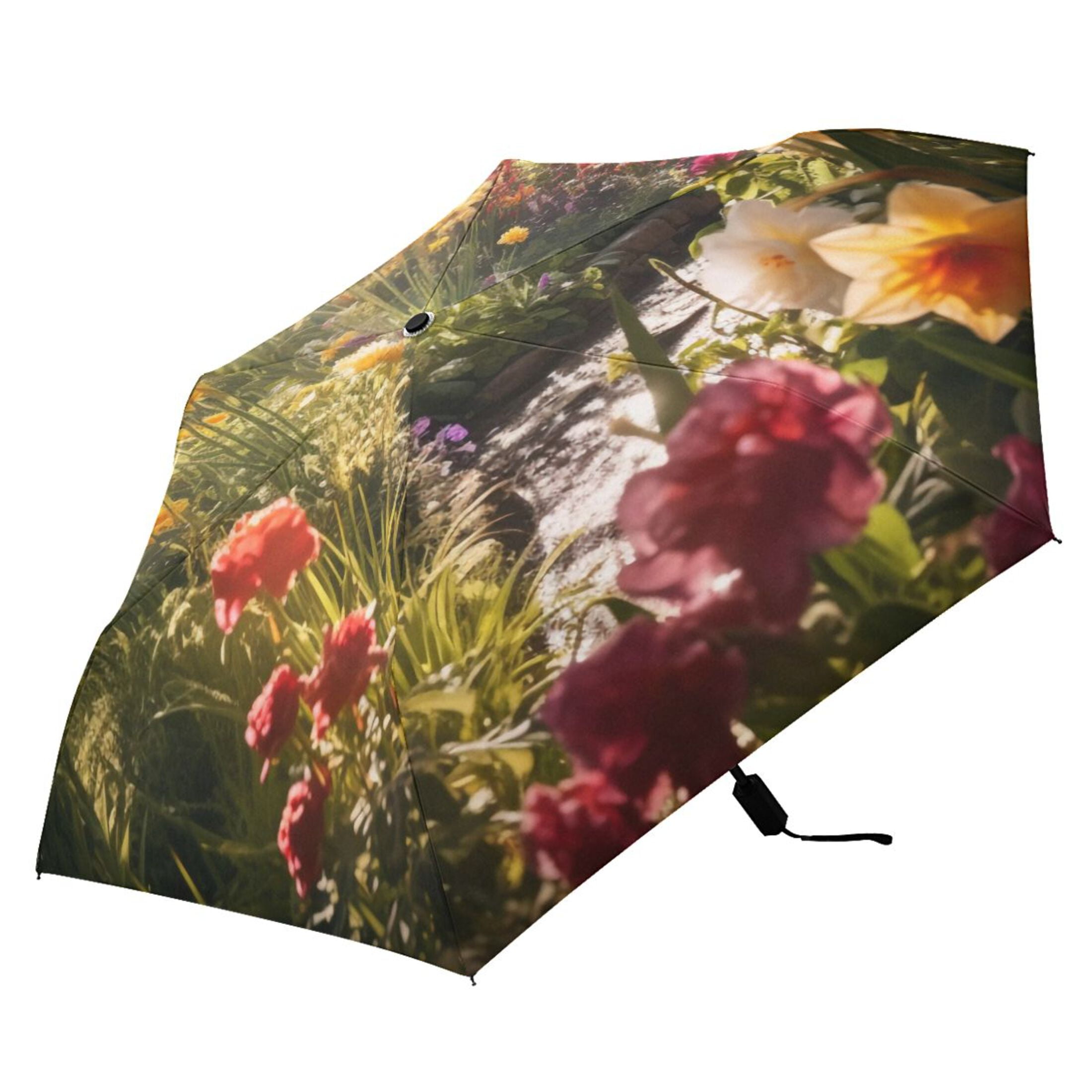 Flowers with Sun Compact Folding Umbrella for Rain Windproof Travel ...