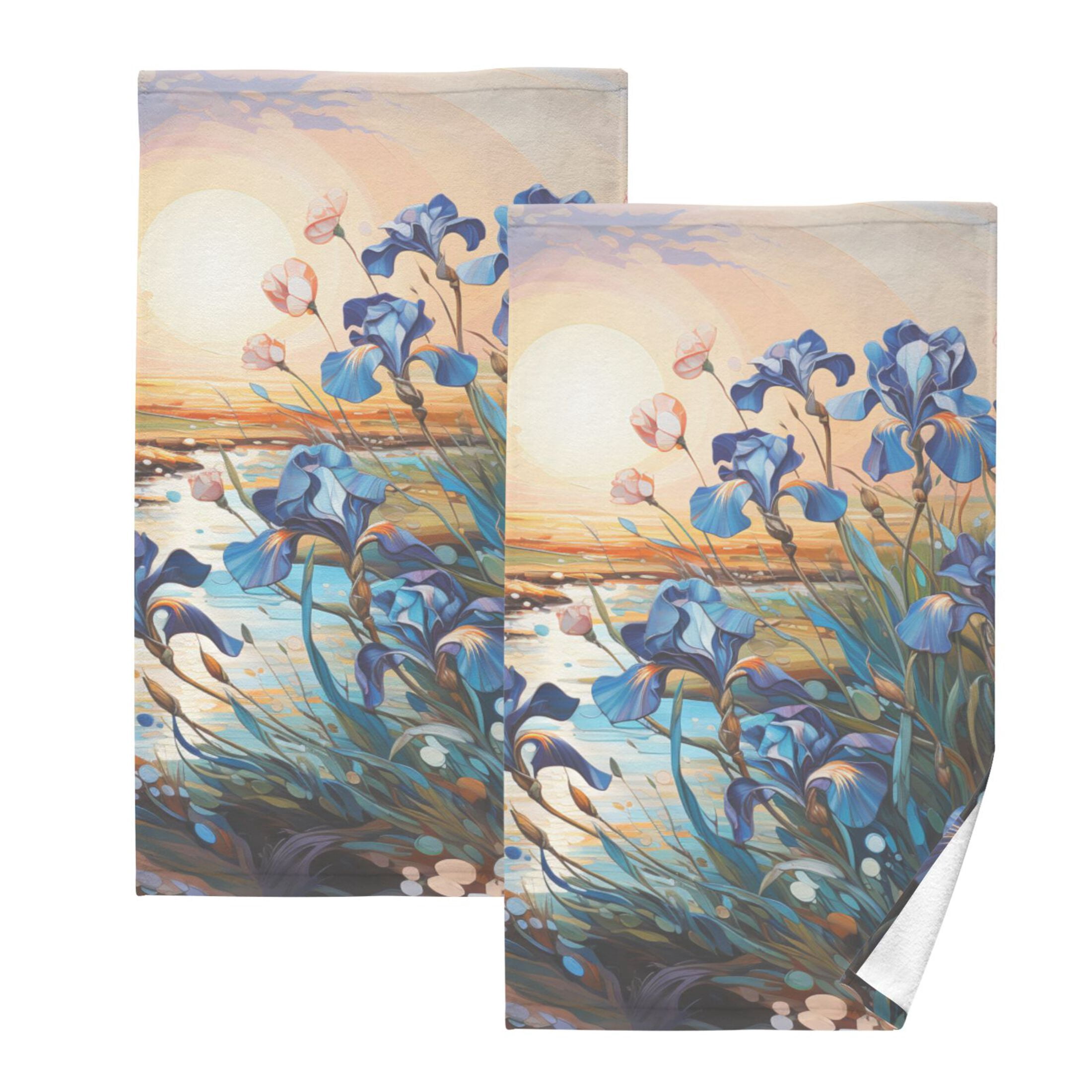 Flowers with Sunset Cotton Face Towels Sets Absorbent Hand Towel 2 PCs ...