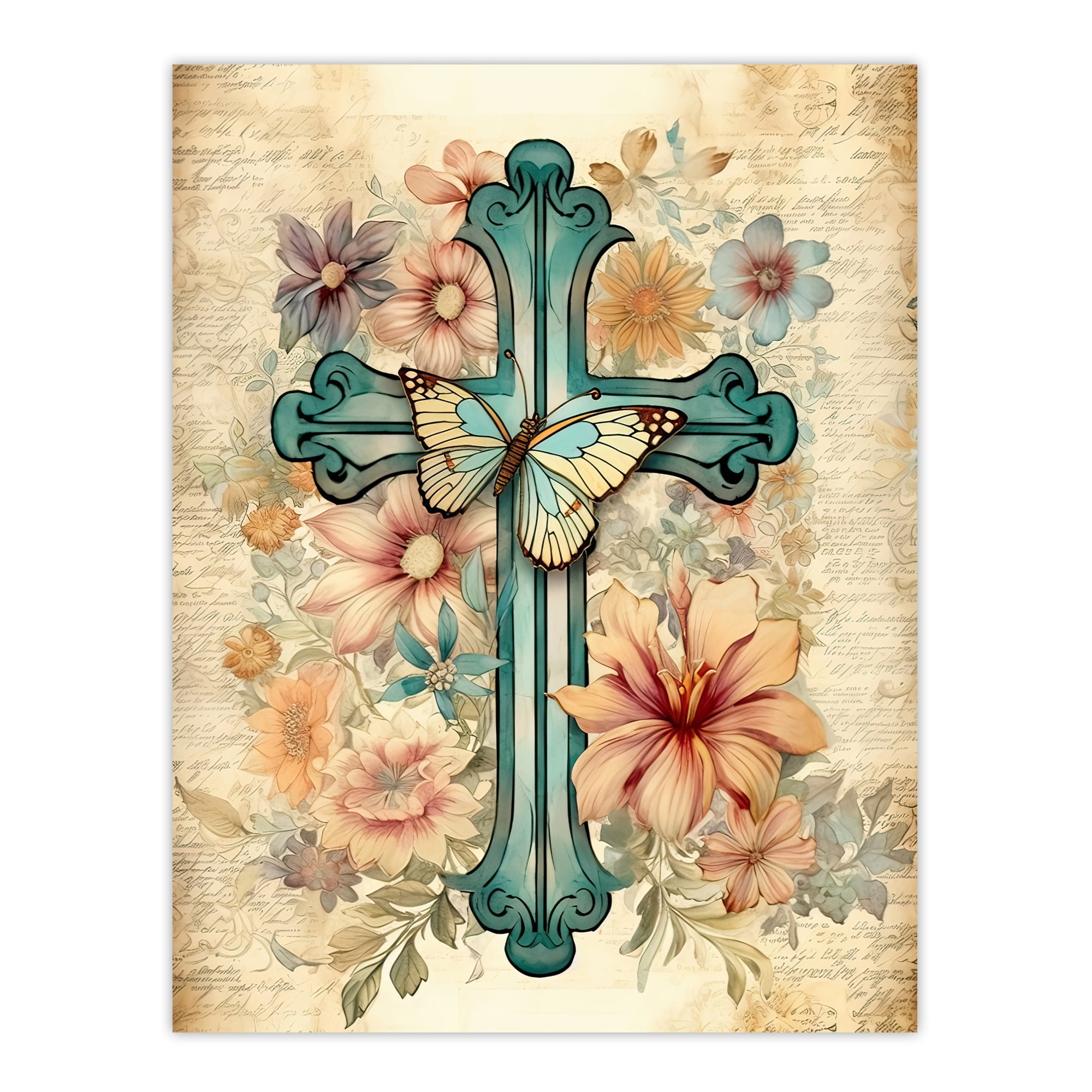Flowery Cross Upcycle Watercolour Painting Pastel Colour Flower Blooms ...