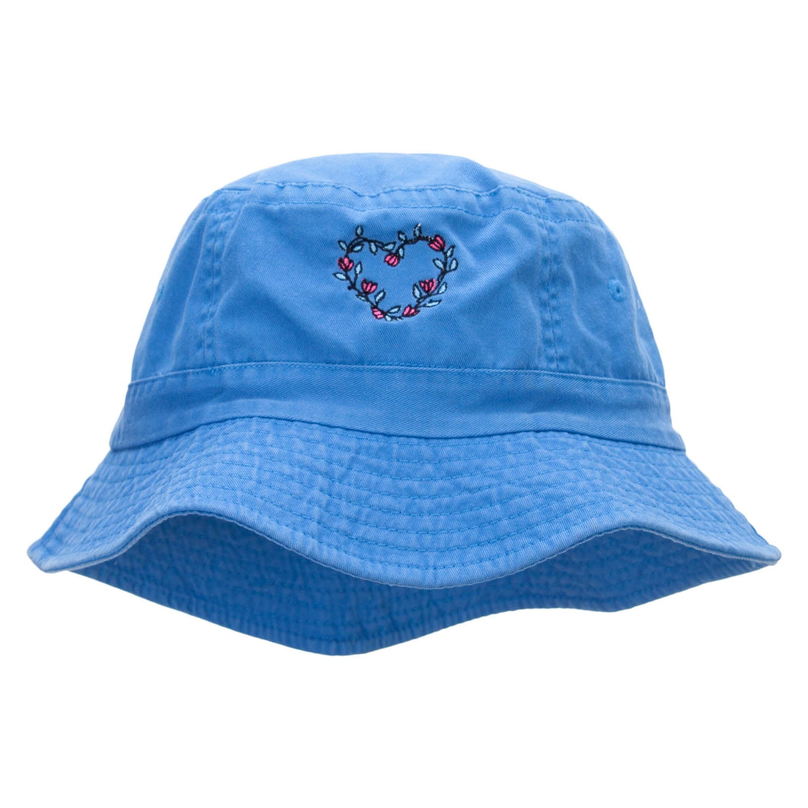 Flowery Heart Embroidered Pigment Dyed Bucket Hat - Indigo OSFM ...