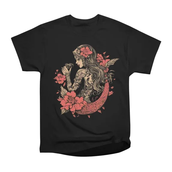 Flowery Mermaid T-Shirt Tee Gift For Him Merch For Her Apparel For ...