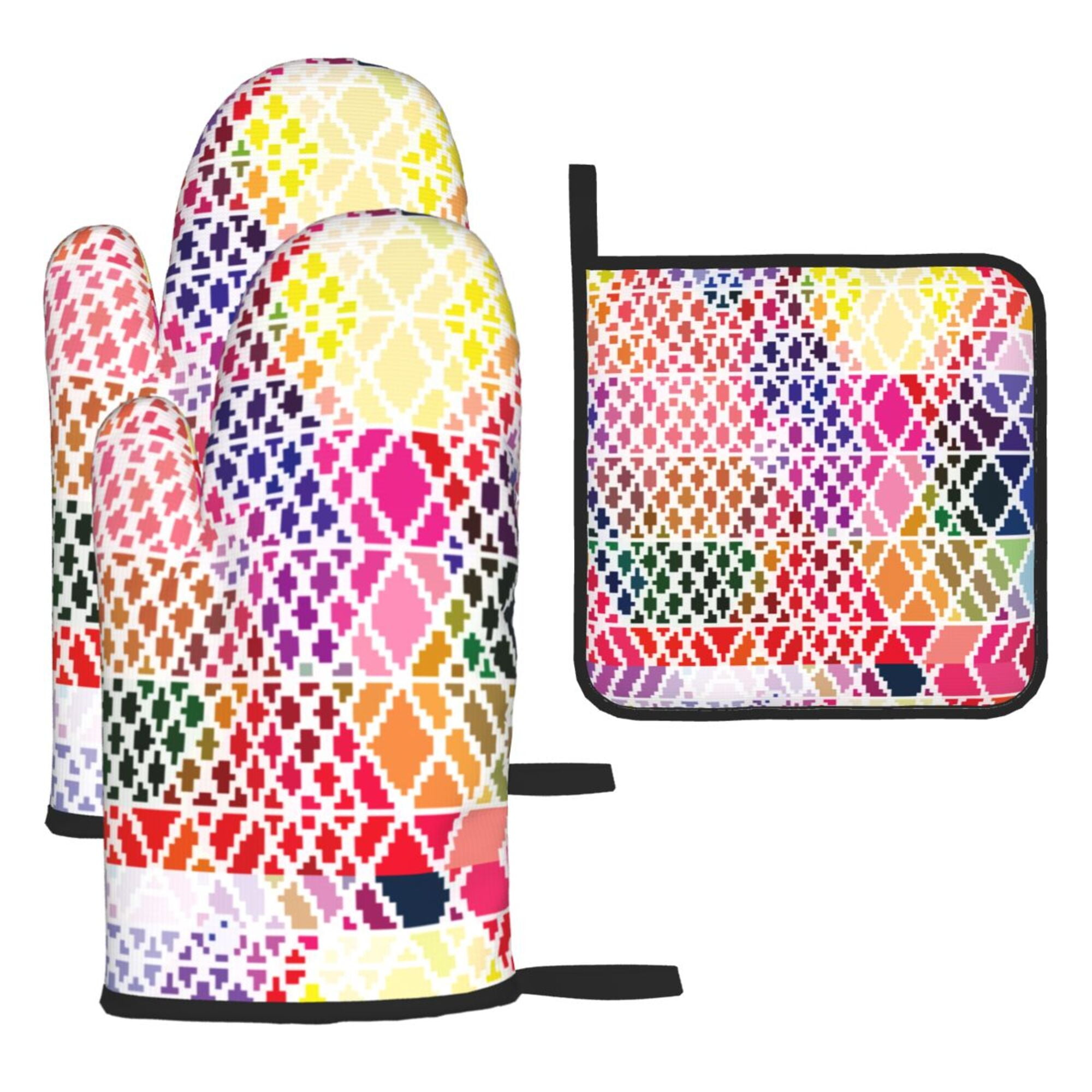 Flowery hexagon background Oven Gloves, Pot Clamp Set, Non slip and ...
