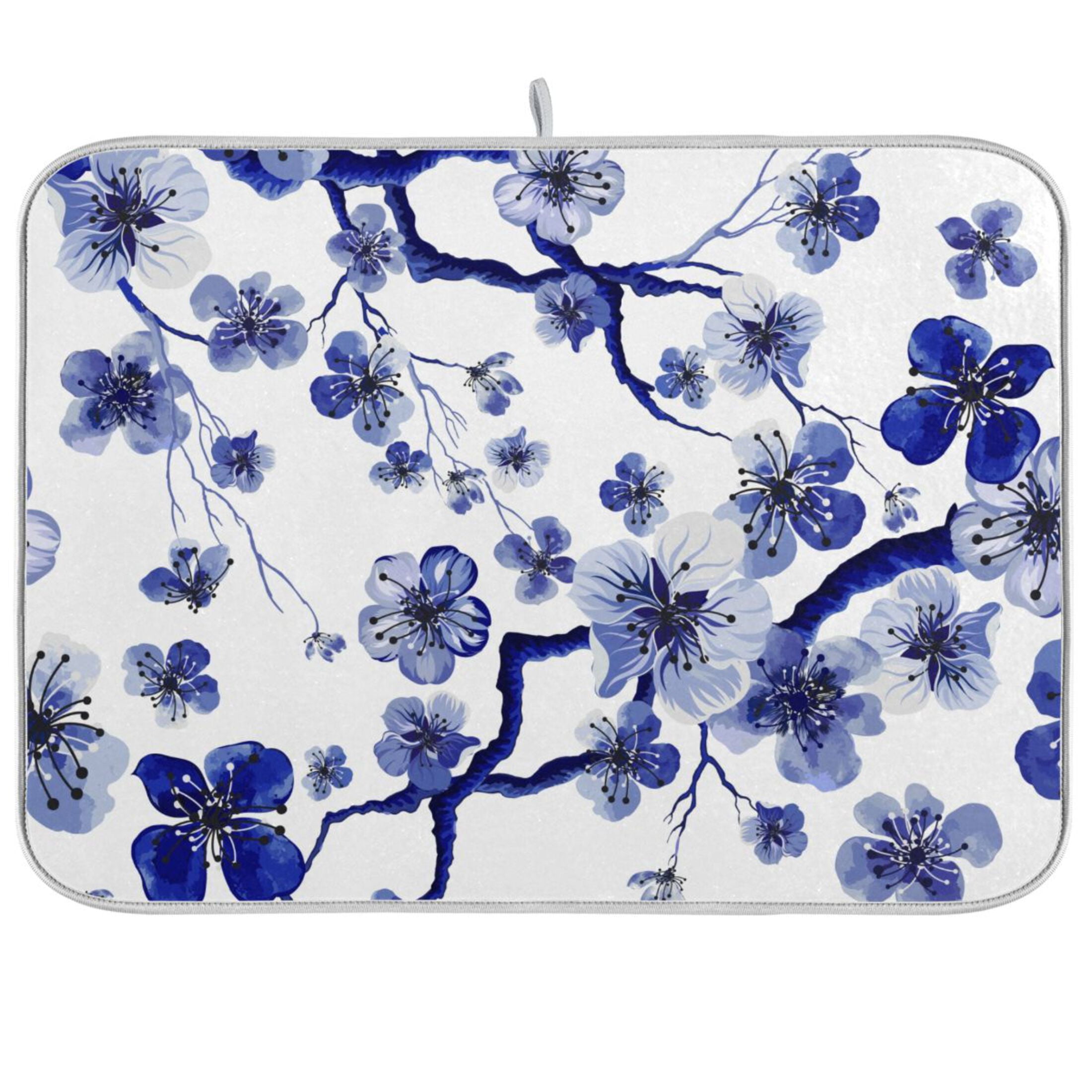 Flowes Floral Blue Dish Drying Mat Microfiber Kitchen Mats Large ...