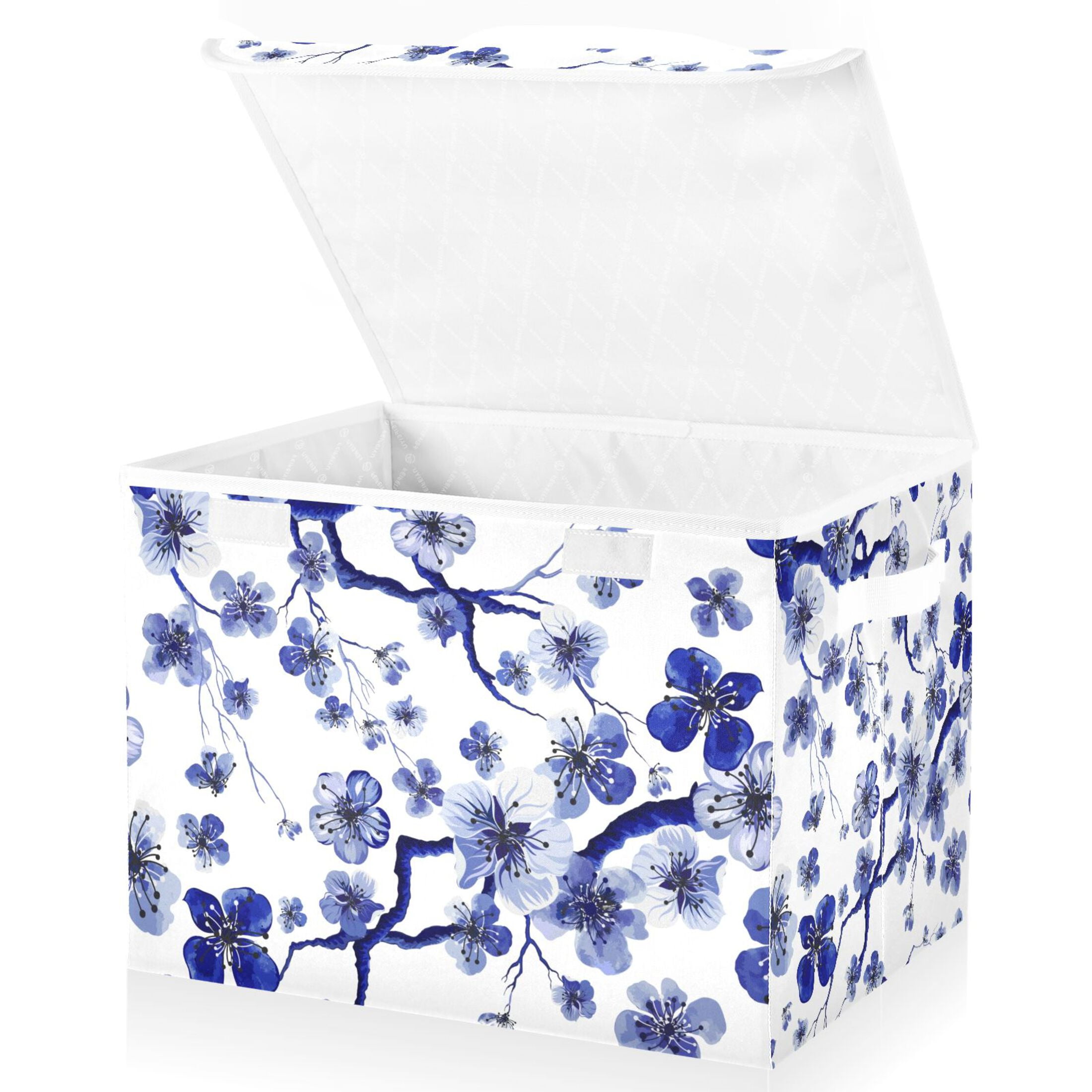 Flowes Floral Blue Large Lidded Storage Bin Foldable Storage Boxes ...