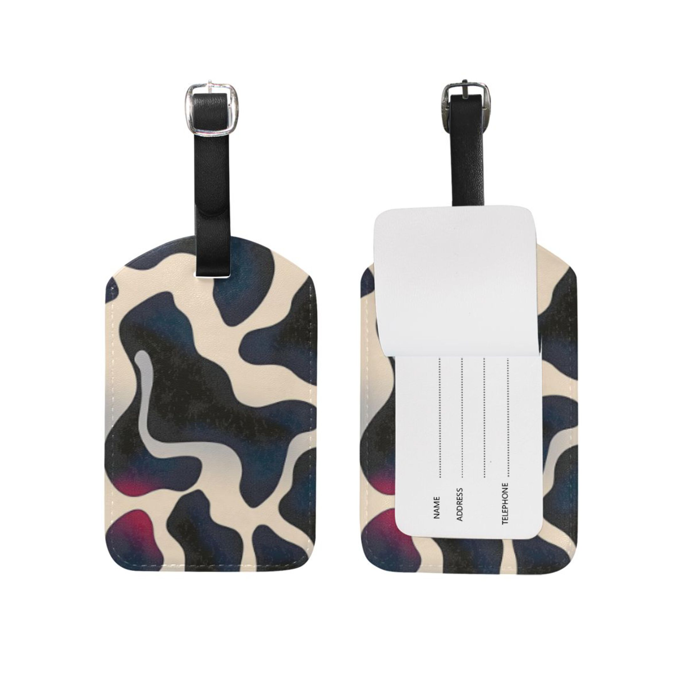 Flowing Blue Shapes Luggage Tags PU Leather Name ID Labels for Suitcase ...