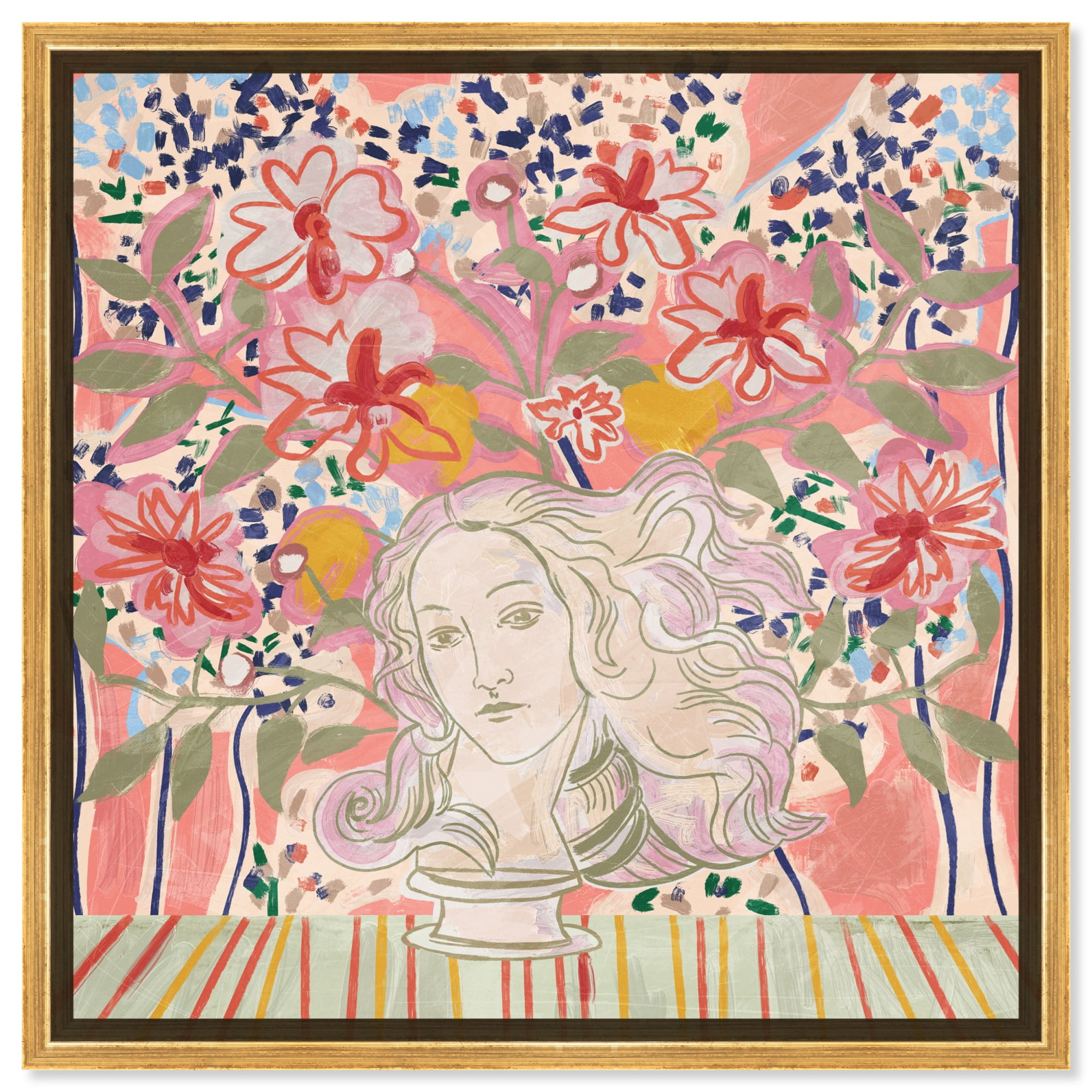 Flowing Floral Bust Canvas Boho Maximalist Wall Art by Art Remedy, Gold ...