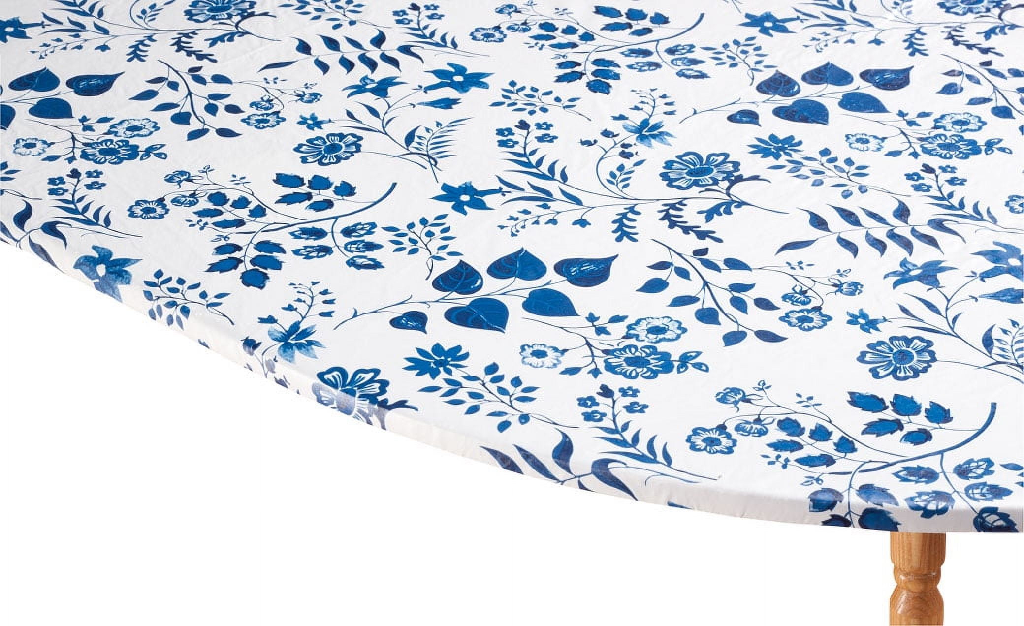 HSK Flowing Flowers Vinyl Table Cover with Elastic Oval Edge and ...