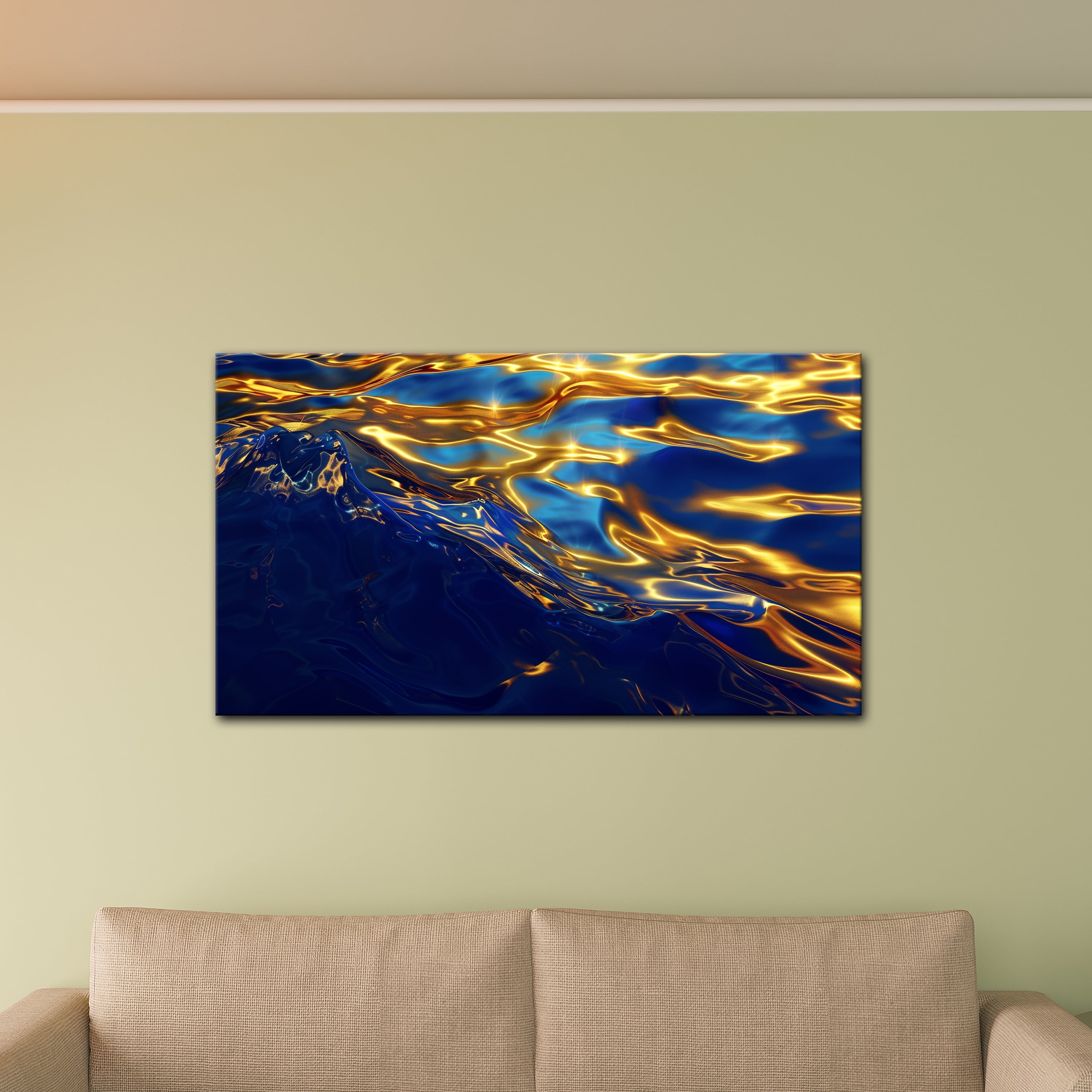 Flowing Gold Ocean- Blue and Gold Illusionary Water Wave Painting (16 ...