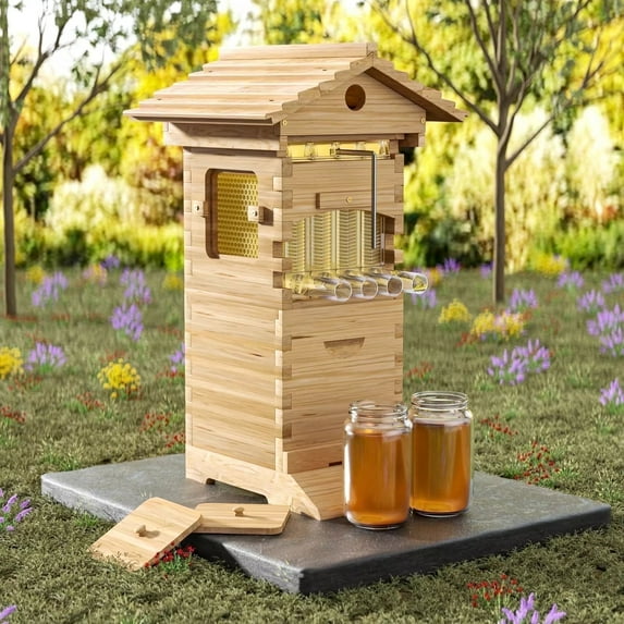 AUSHIVE Wax Coated Cedarwood Bee Beehive Kit with 4 Beehive Frames & 6 ...