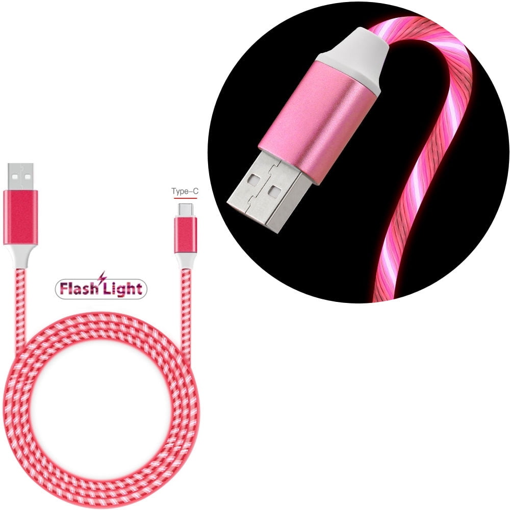 Flowing LED Lights USB-C Charge and Sync Cable - Pink, Durable, Fast, 3 ...