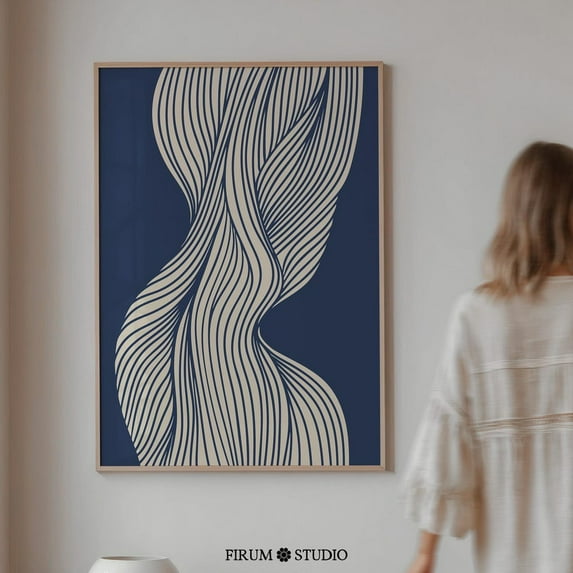 Flowing Lines Abstract Print Art, Modern Contemporary Design, Indigo ...