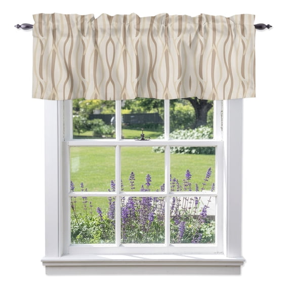 Flowing Ribbons Valances for Windows, Abstract Brown Woodgrain Rod ...