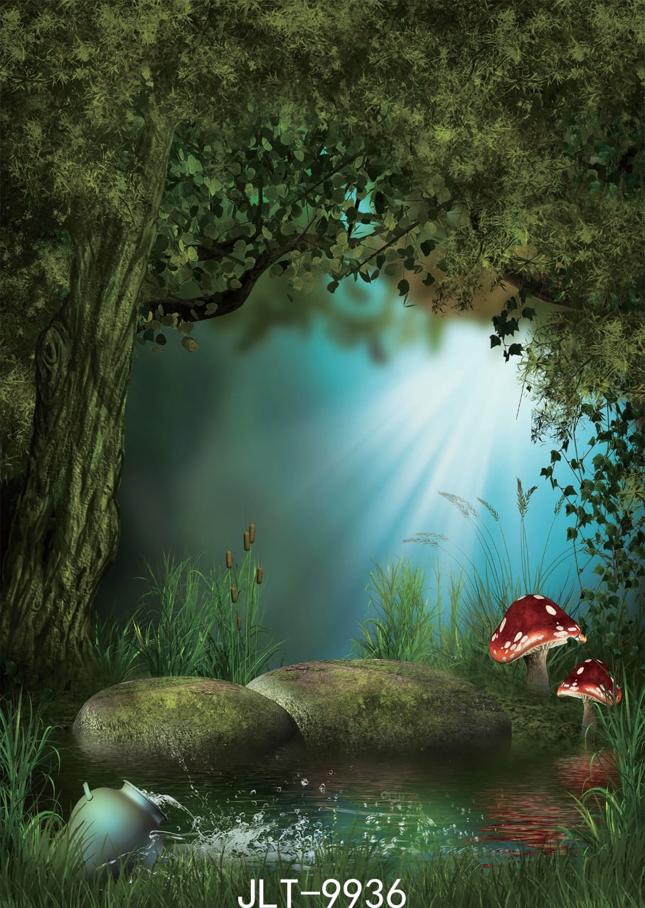 Flowing Stream in Forest Photography Background 3D Computer Printed ...