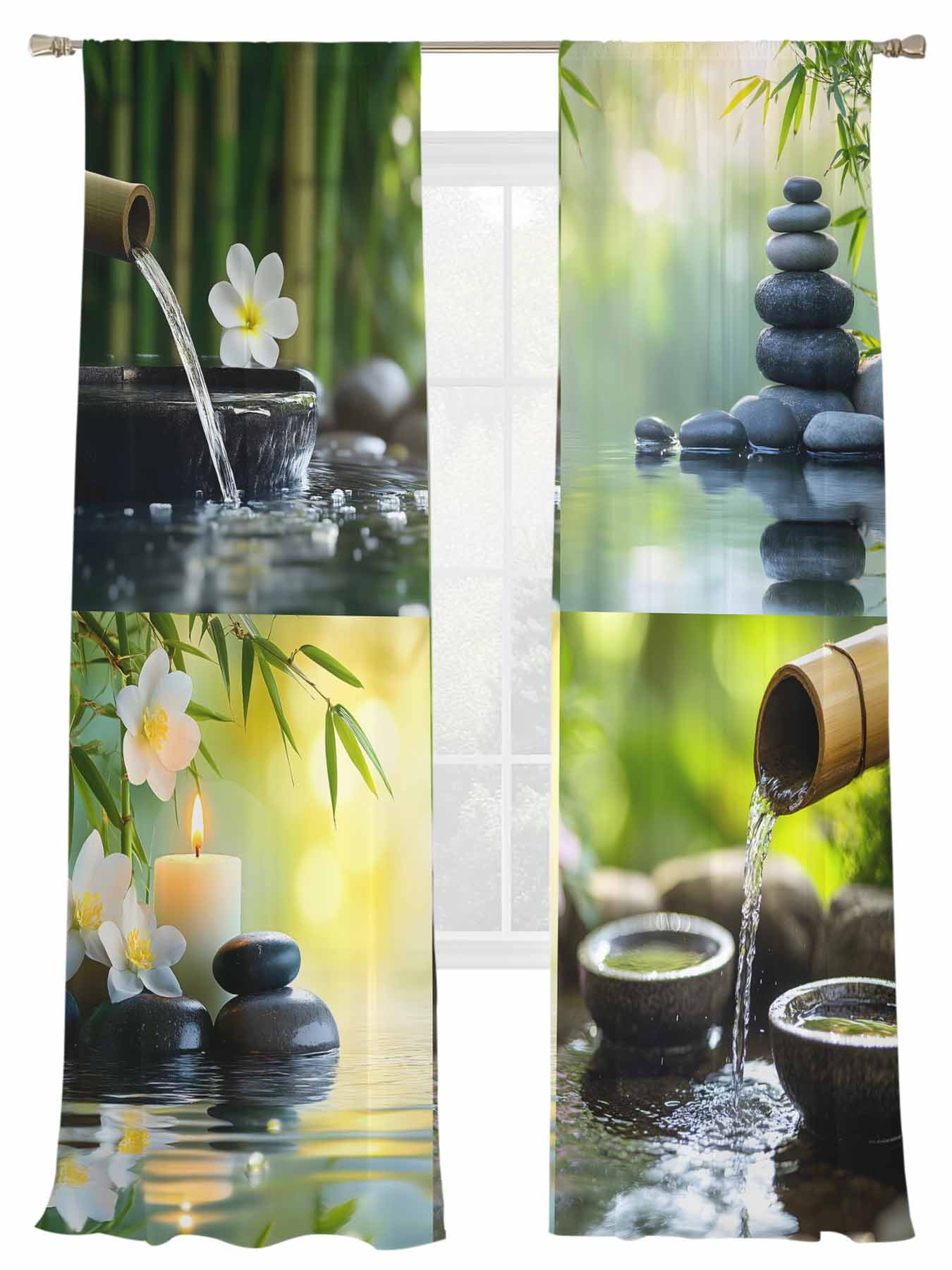 Flowing Water Sheer Curtains 2 Panels Set Flowers Forest Candlestick ...