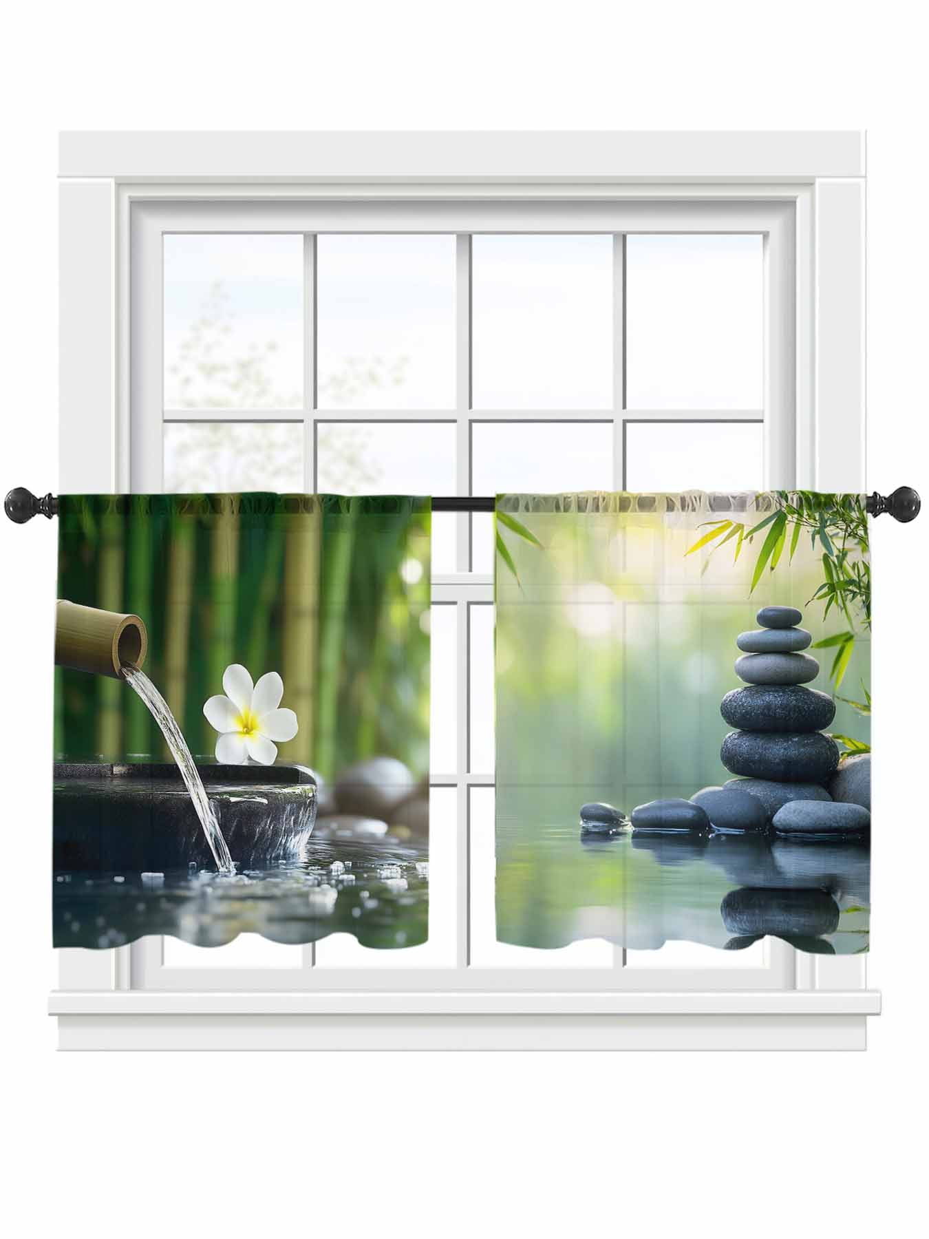 Flowing Water Sheer Curtains 2 Panels Set Flowers Forest Candlestick ...