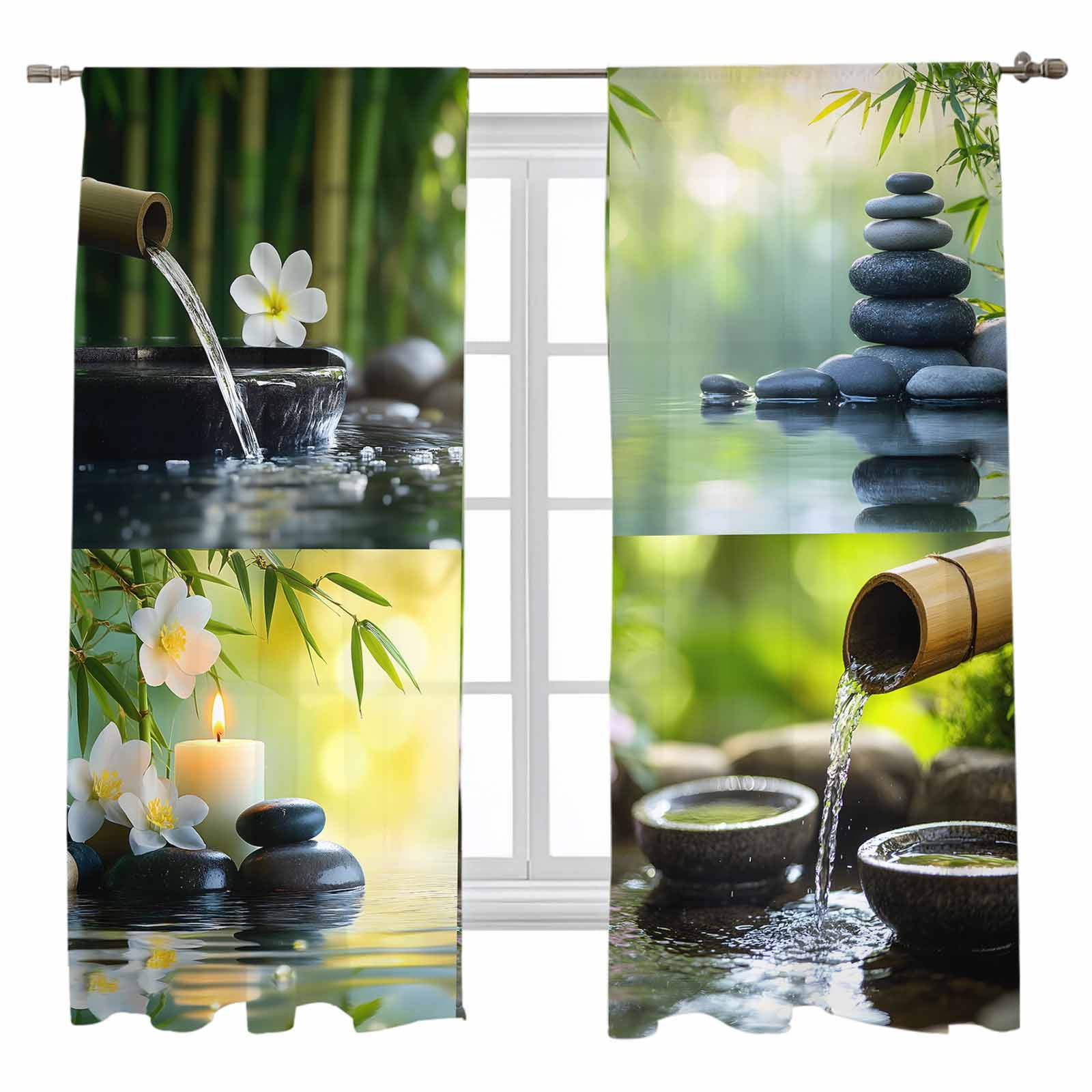Flowing Water Sheer Curtains 72 inches Long, Flowers Forest Candlestick ...