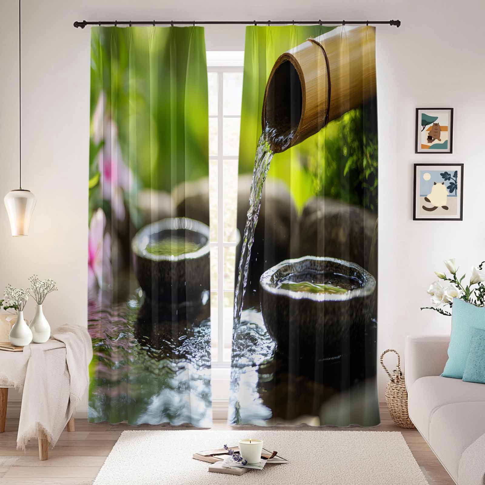 Flowing Water Zen Stones Blackout Curtains for Bedroom/Living Room ...