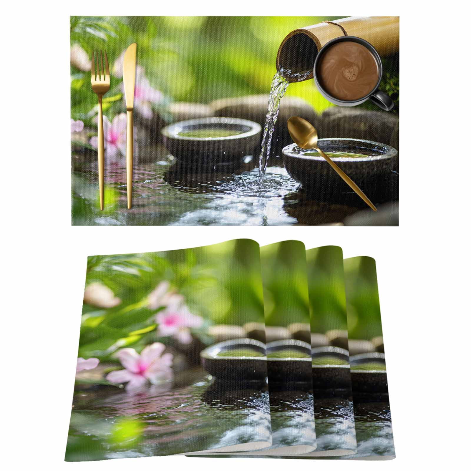 Flowing Water Zen Stones Placemats Set of 8 Modern Country Abstract Art ...