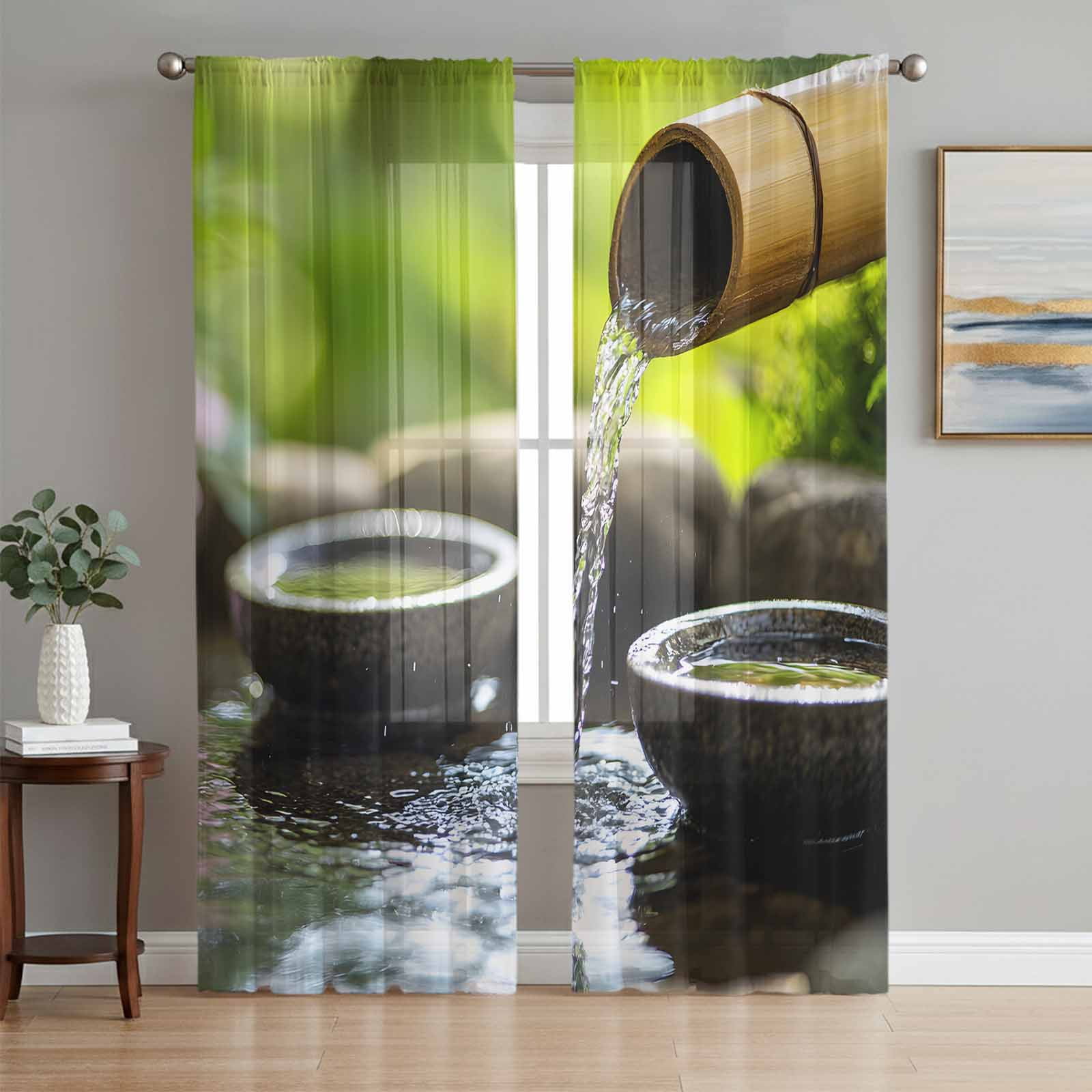Flowing Water Zen Stones Sheer Curtains 63 Inch Length 2 Panels Set ...