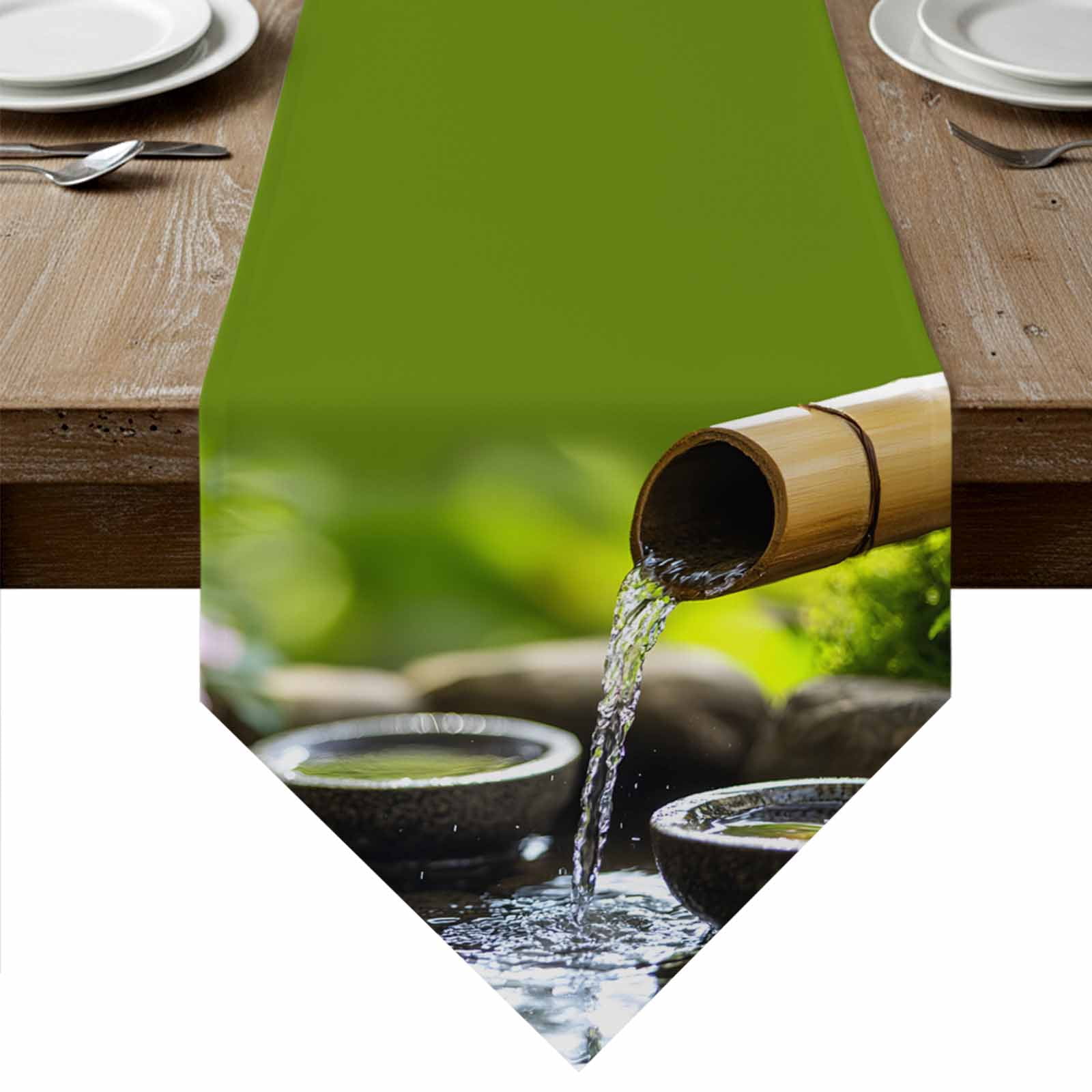 Flowing Water Zen Stones Table Runner Linen Burlap Table Runner 72 ...