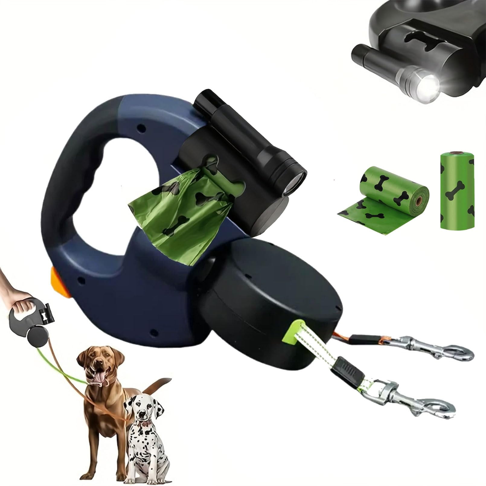 Flowleesh Dual Dog Leash with 360° No-Tangle Swivel, Retractable Length ...