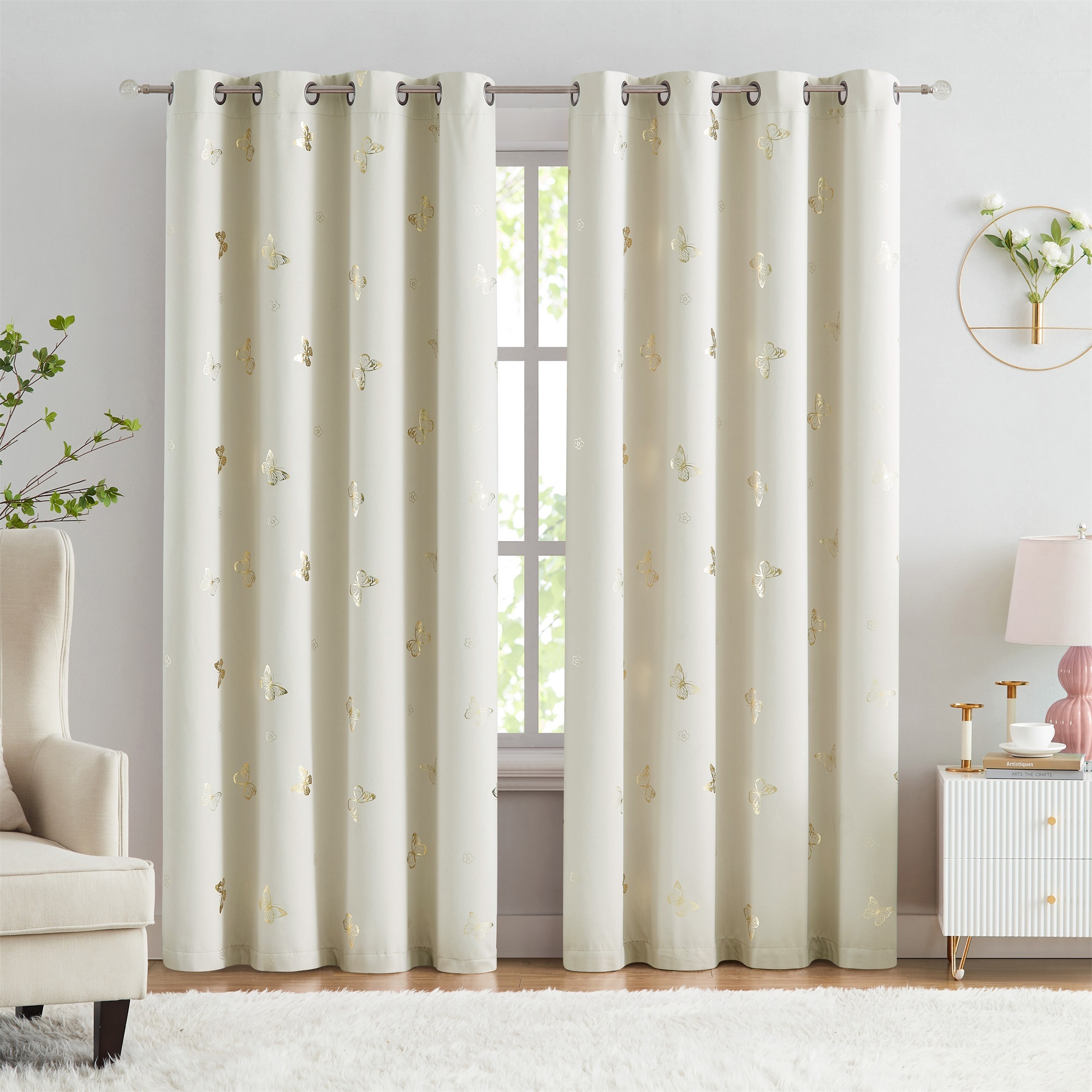 Mainstays Pintuck Floral Burst Grommet Top Window Curtain Panel - Set ...