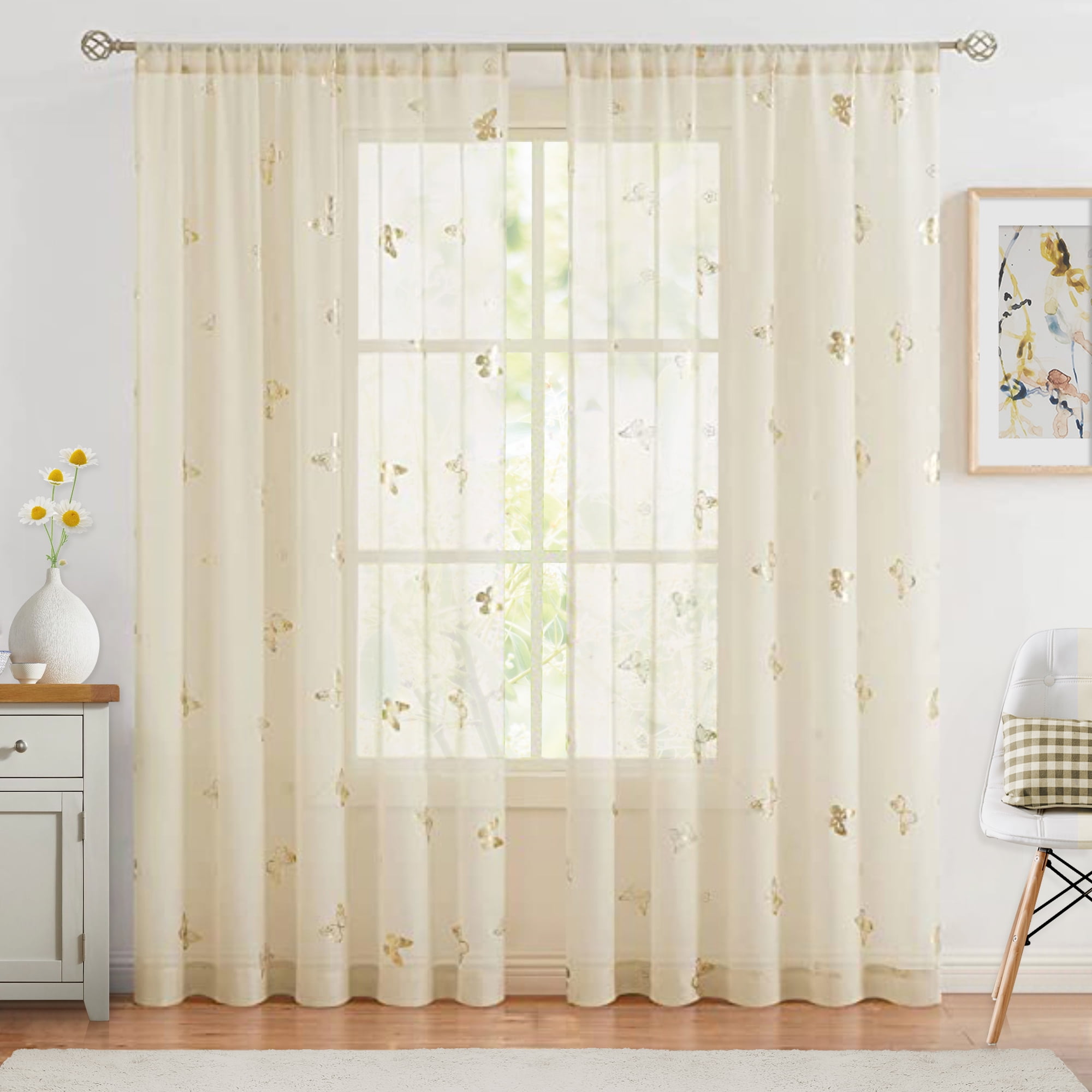 Flowpartex Spring Butterfly Sheer Curtain Panels for Girls Nursery ...