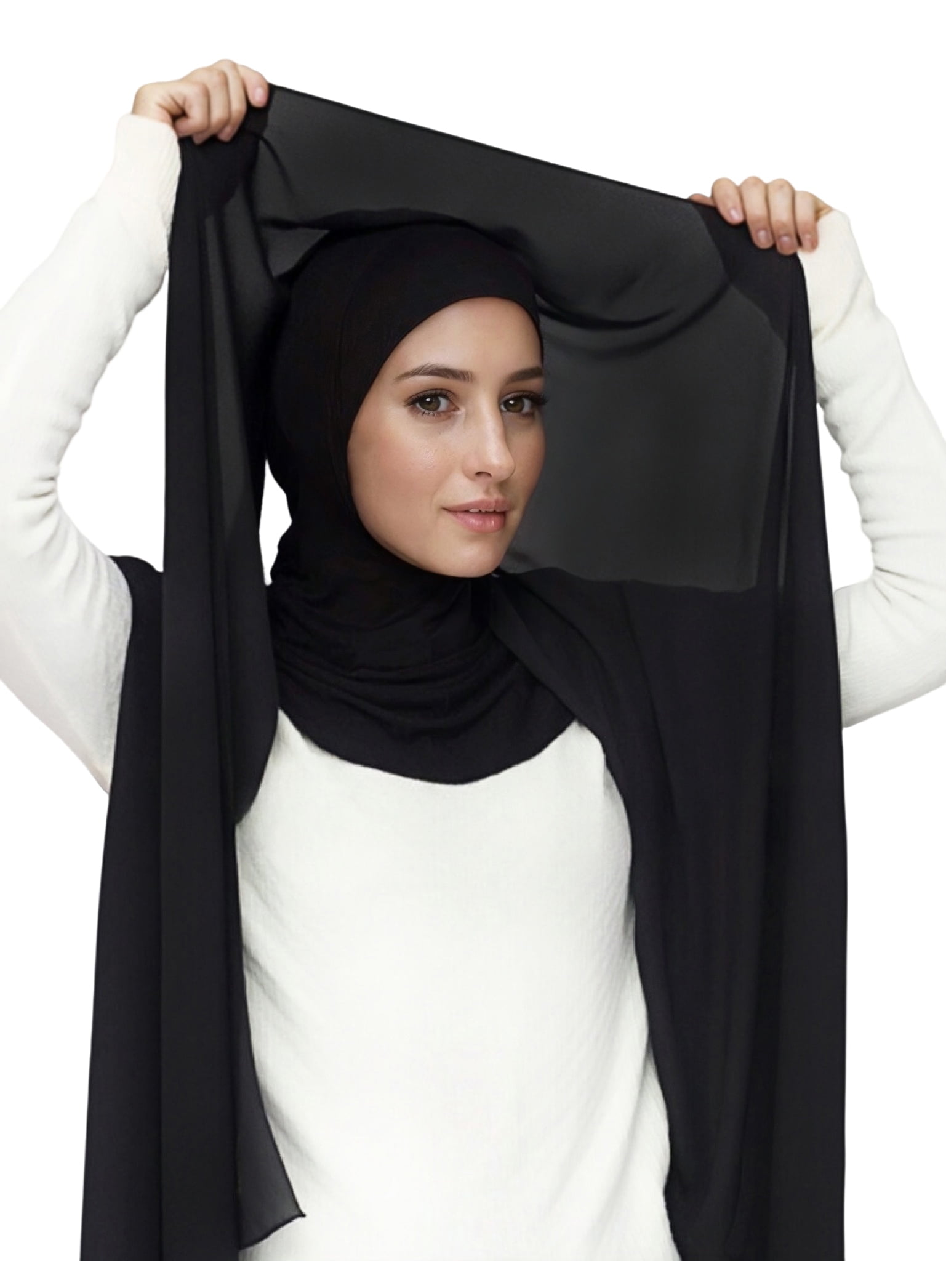 Flowy Chiffon Instant Hijab Scarf Attached Jersey Ninja Undercap Full ...