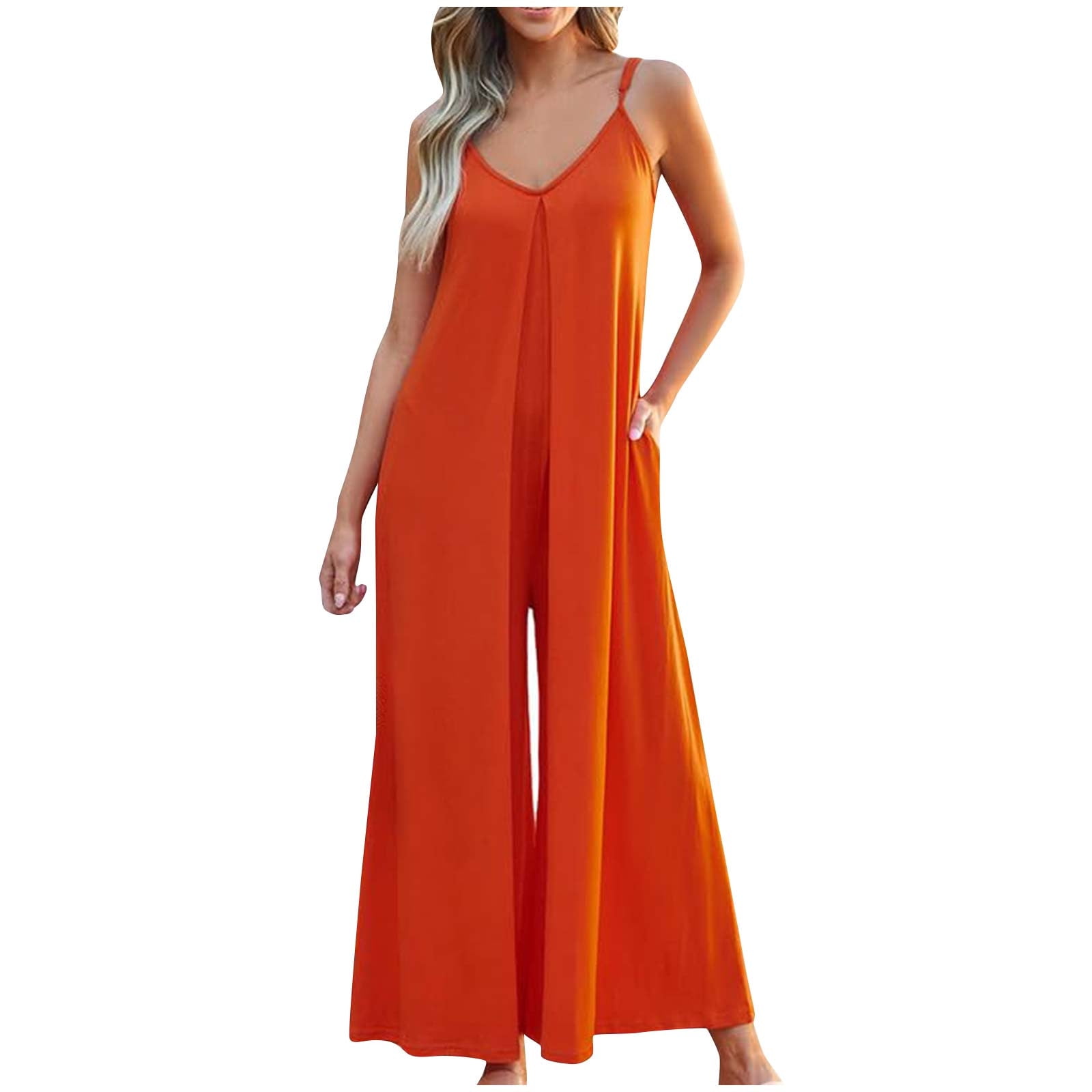 Flowy Jumpsuits Womens Summer 2024, Ladies Casual Spaghetti Strap V ...